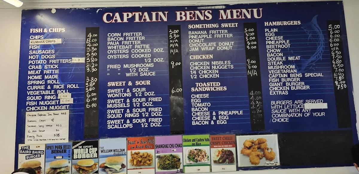 Menu at Captain Ben's restaurant, Christchurch