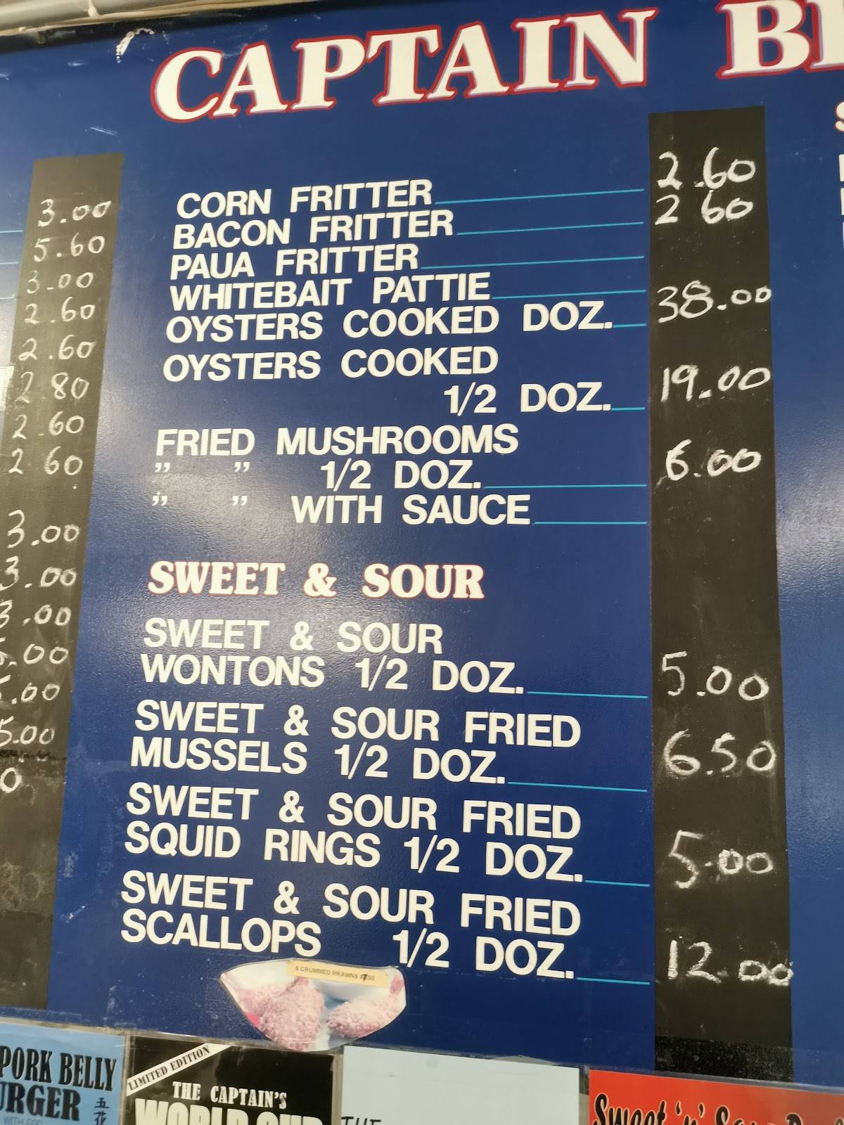 Menu at Captain Ben's restaurant, Christchurch