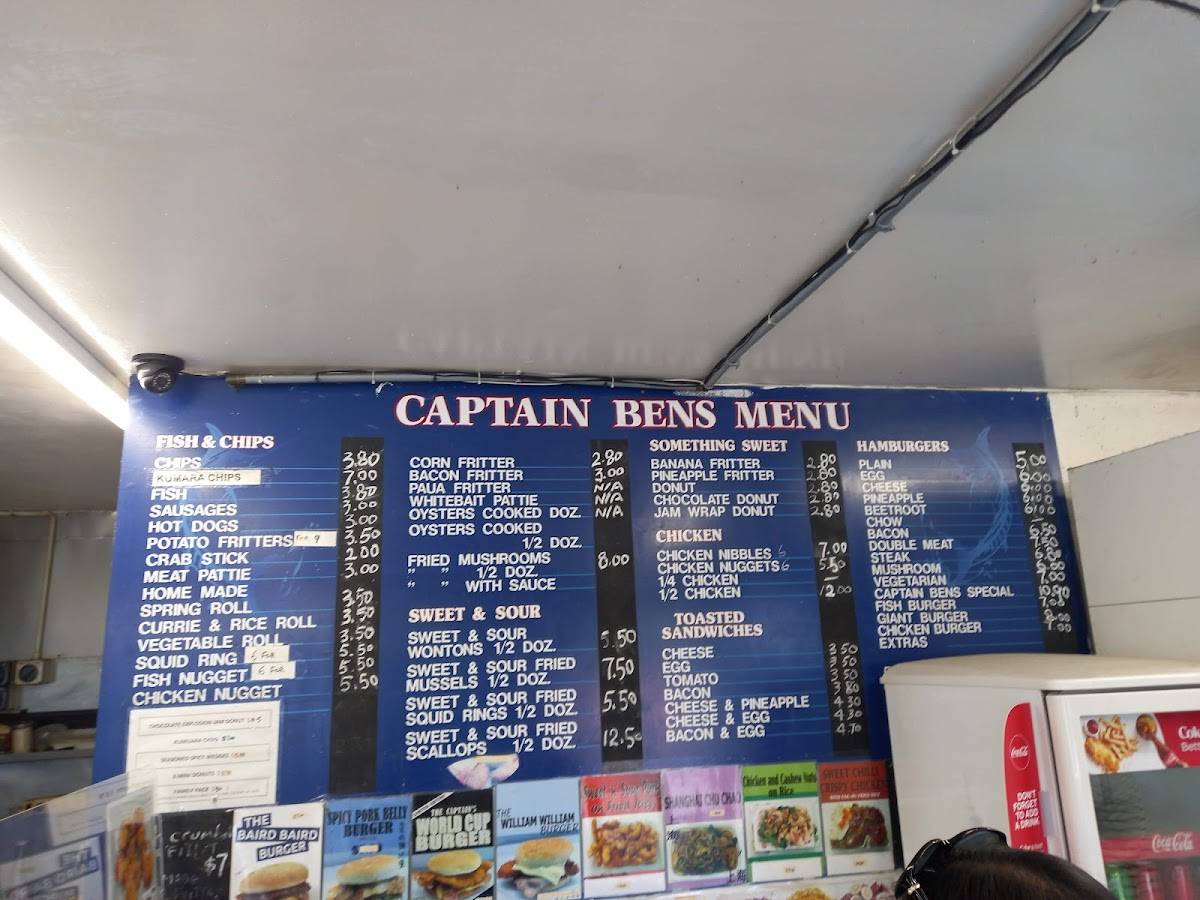 Menu at Captain Ben's restaurant, Christchurch