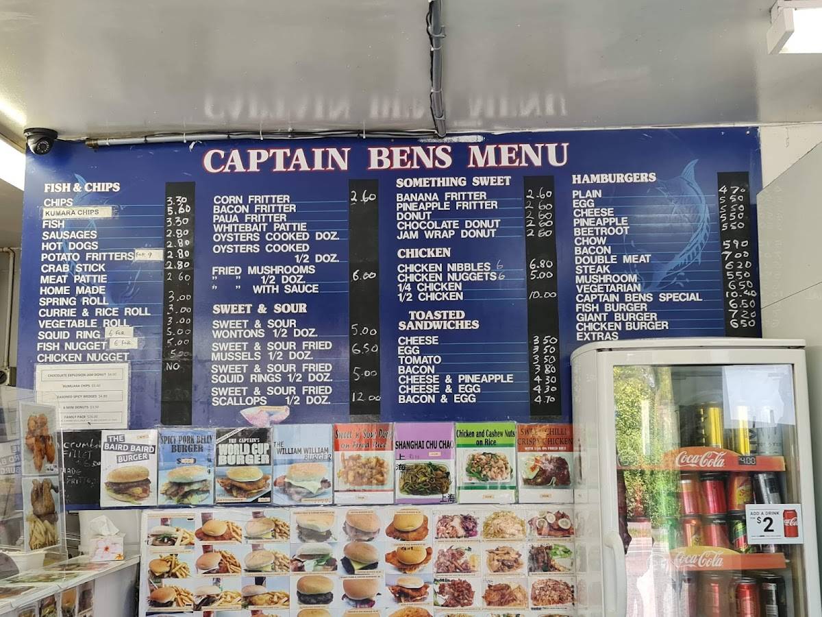 Menu at Captain Ben's restaurant, Christchurch