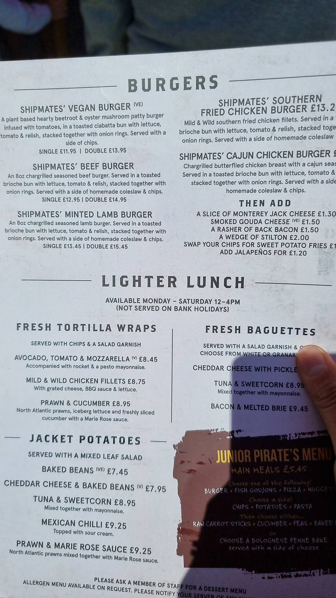 Menu at Captain Digby pub & bar, Broadstairs