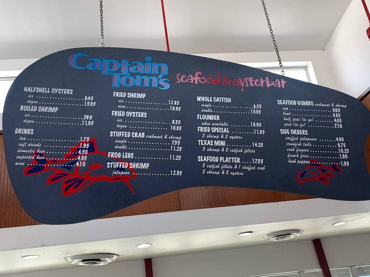 Menu at Captain Tom's restaurant, Houston, FM 1960