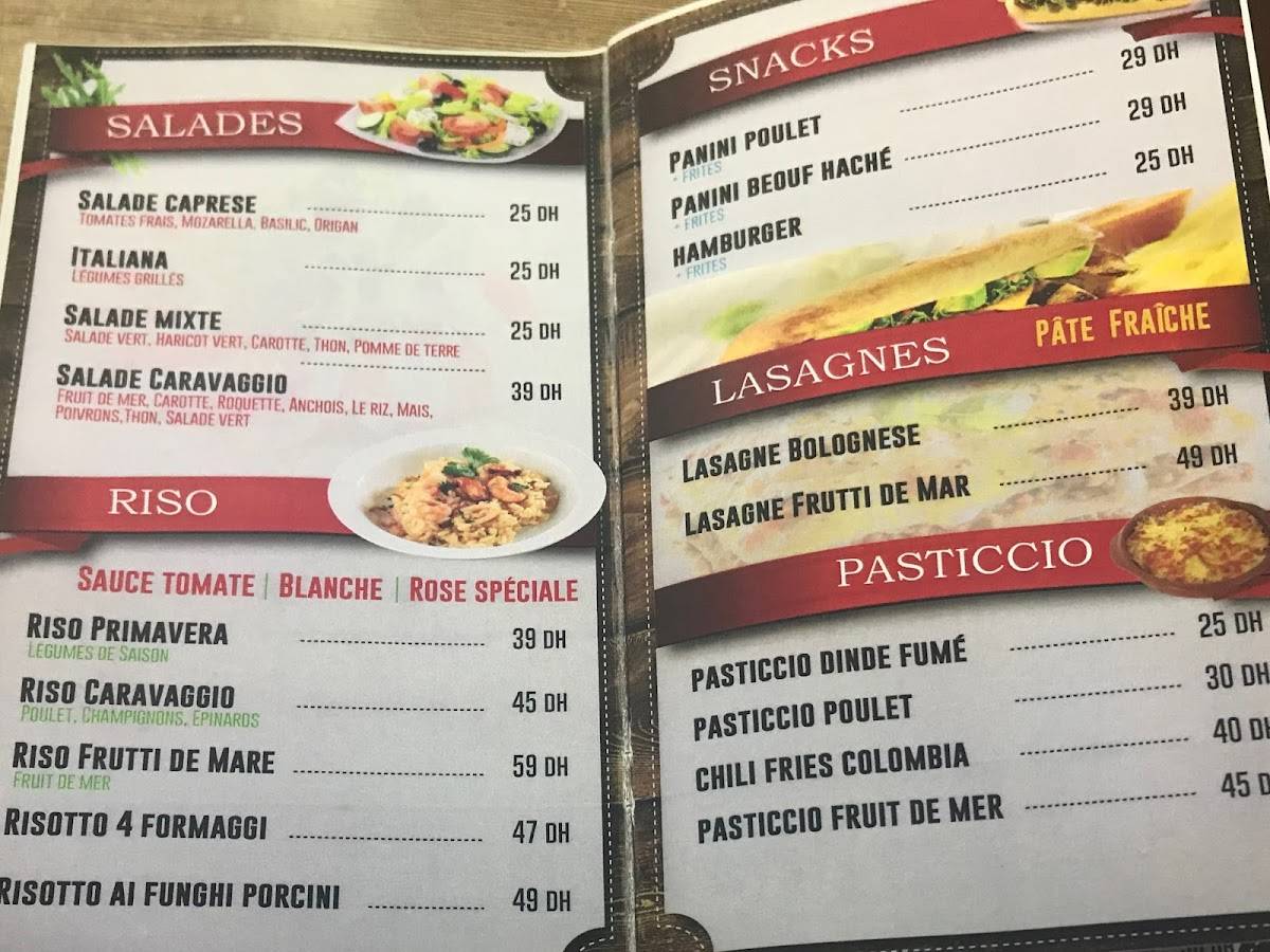 Menu au Caravaggio restaurant, Tanger