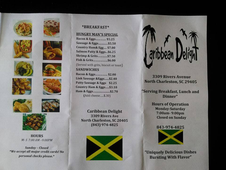 Menu at Caribbean Delight restaurant, North Charleston