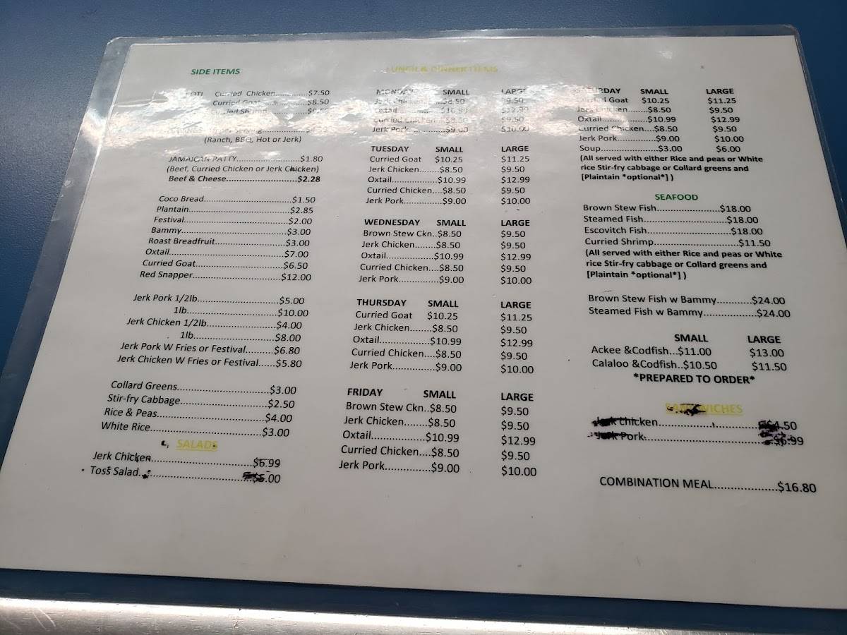 Menu at Caribbean Delight restaurant, North Charleston