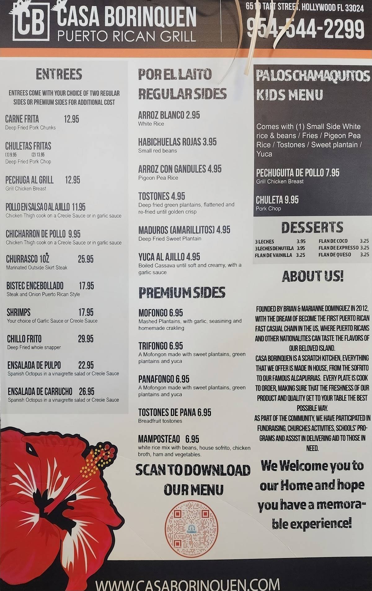 Menu at Casa Borinquen restaurant, Hollywood, Taft St