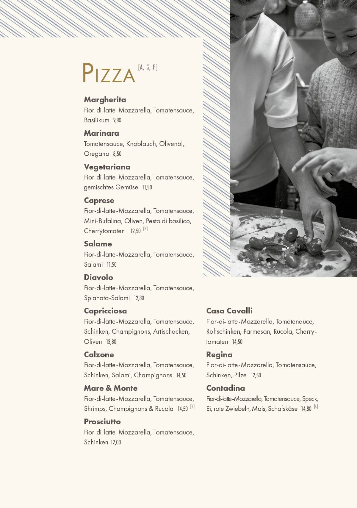 Menu at Casa Cavalli restaurant, Salzburg