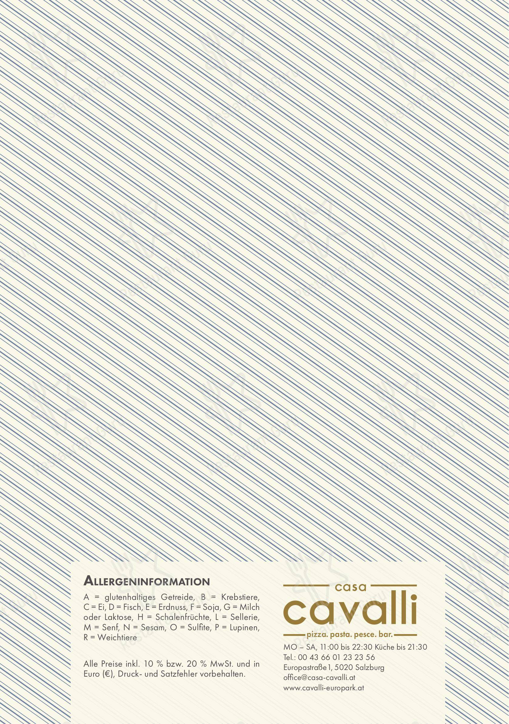 Menu at Casa Cavalli restaurant, Salzburg