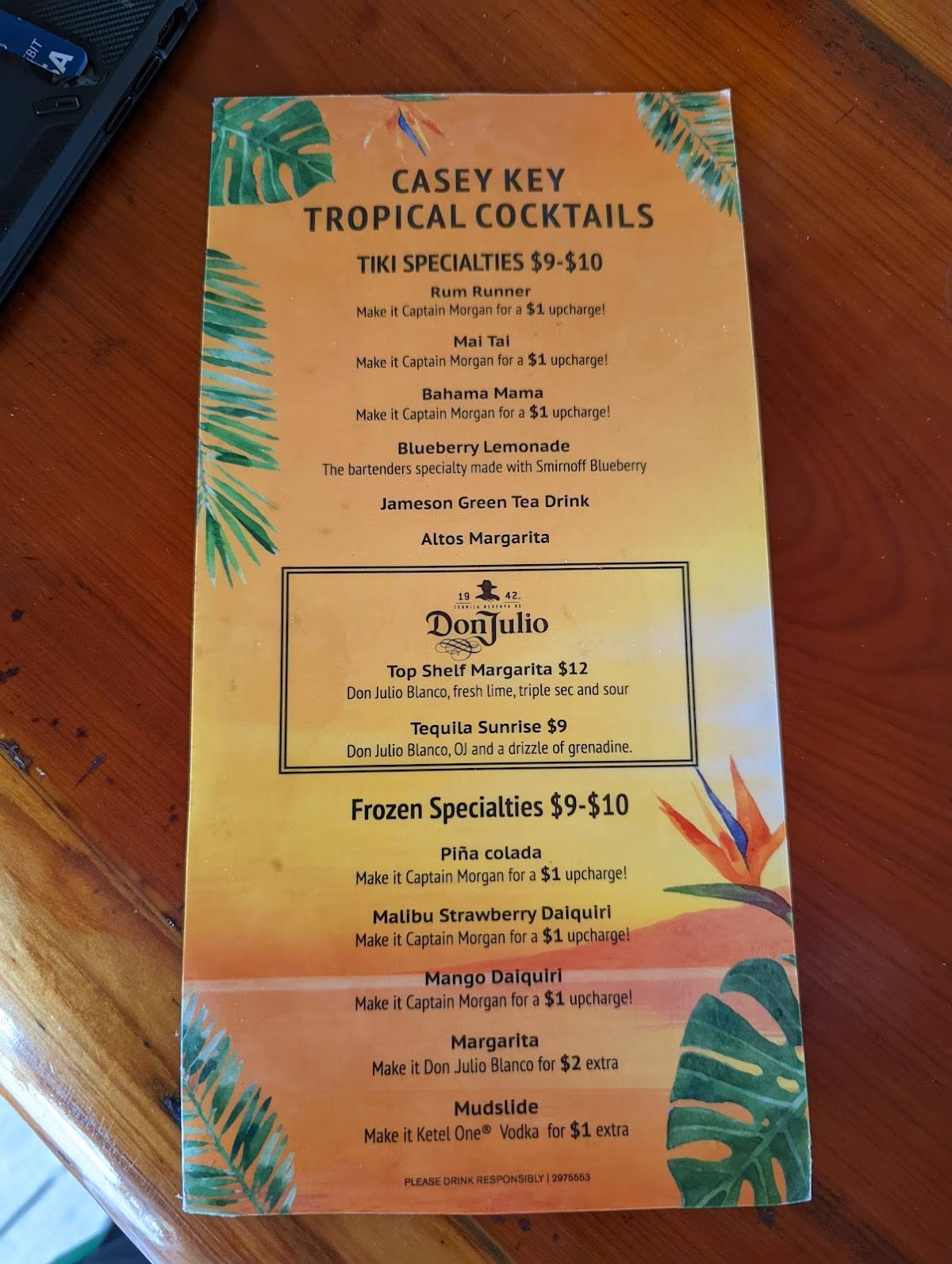 Menu at Casey Key Fish House pub & bar, Osprey
