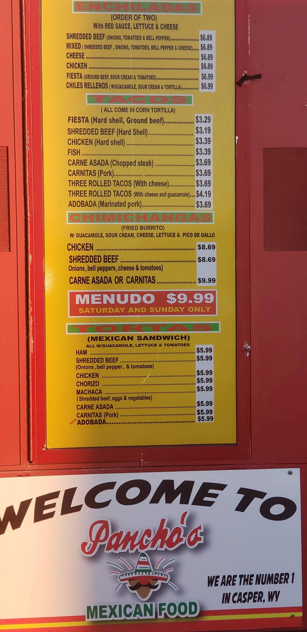 Menu at Poncho's Mexican Food restaurant, Casper, CY Ave