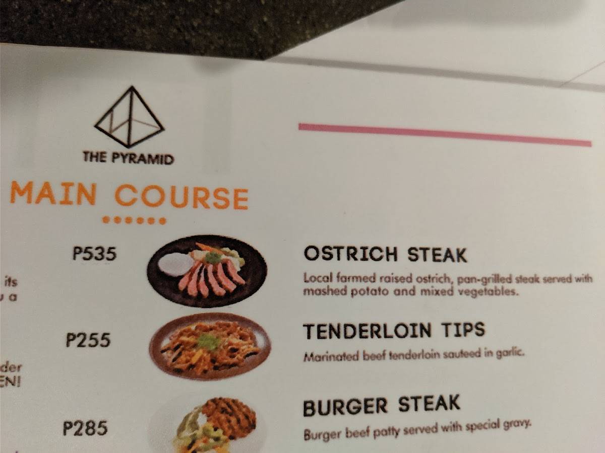 Menu at The Pyramid restaurant, Cebu City