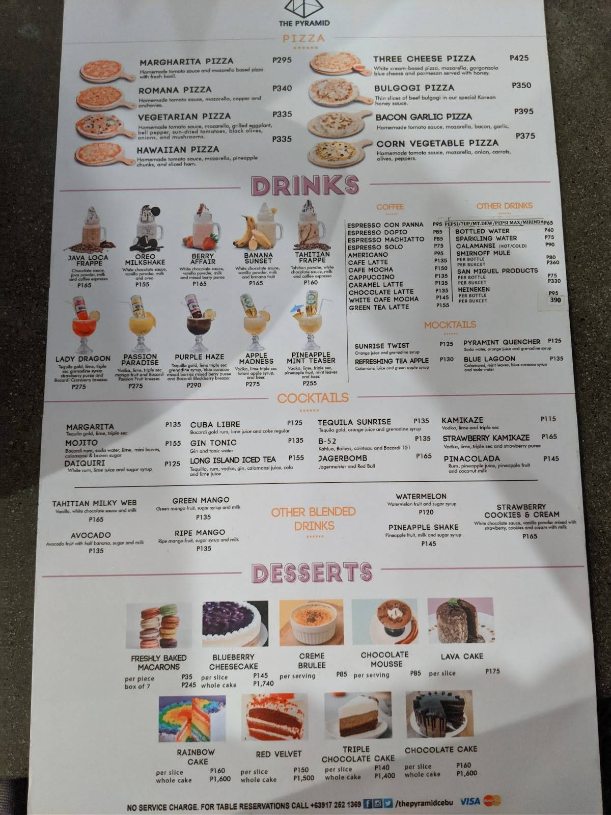 Menu at The Pyramid restaurant, Cebu City