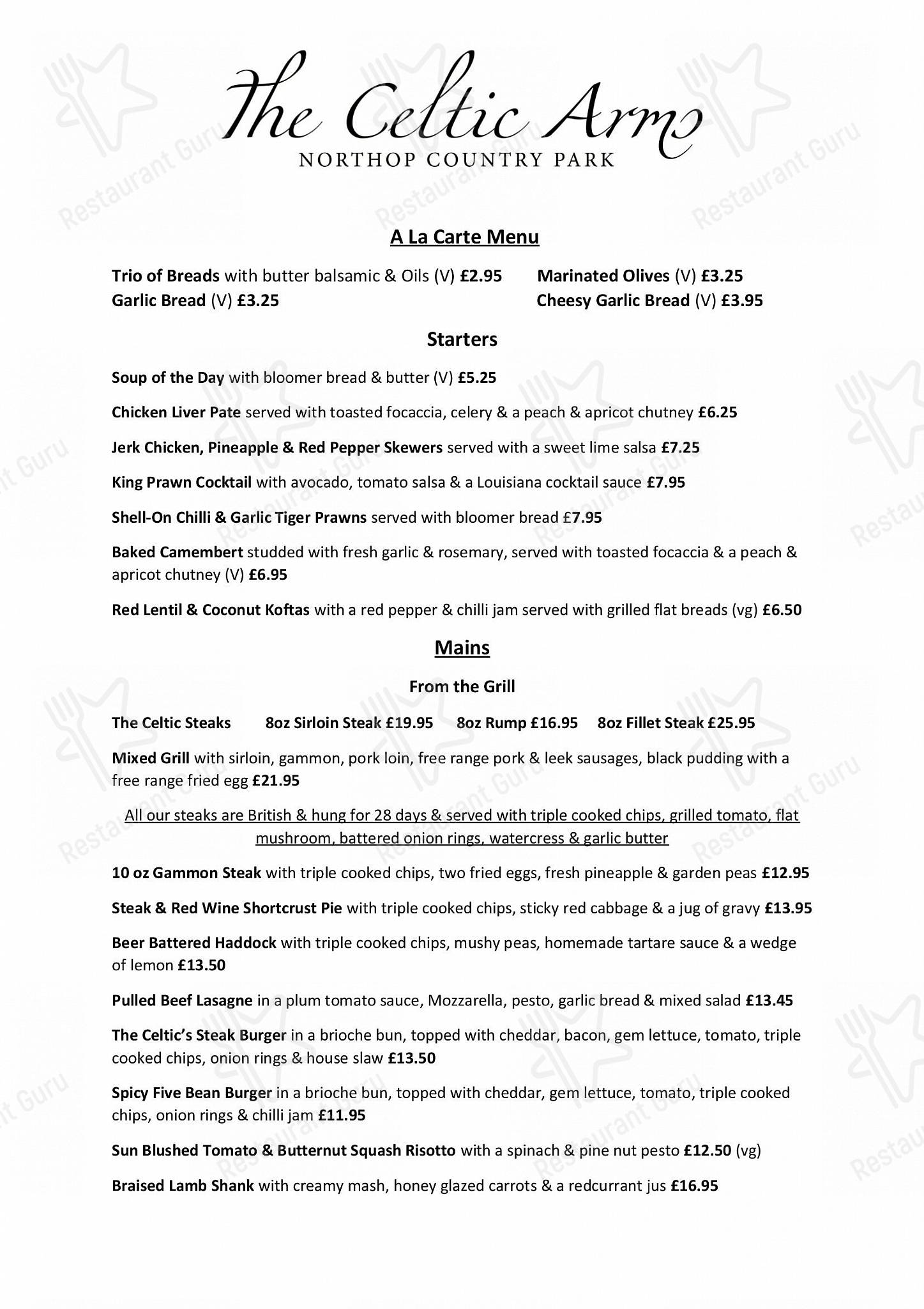 Menu at The Celtic Arms pub & bar, Mold