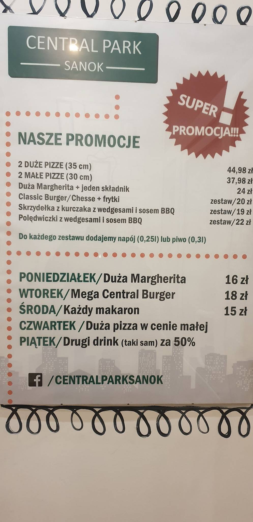 Menu at Central Park pub & bar, Sanok