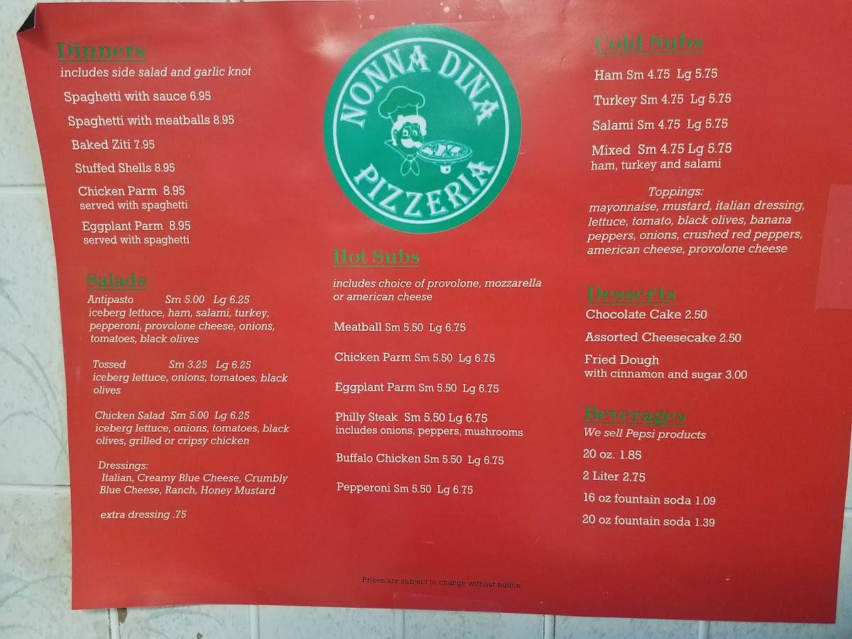 Menu at Nonna Dina Pizzeria, Central Square