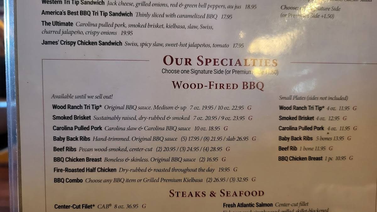 Menu at Wood Ranch BBQ, Cerritos