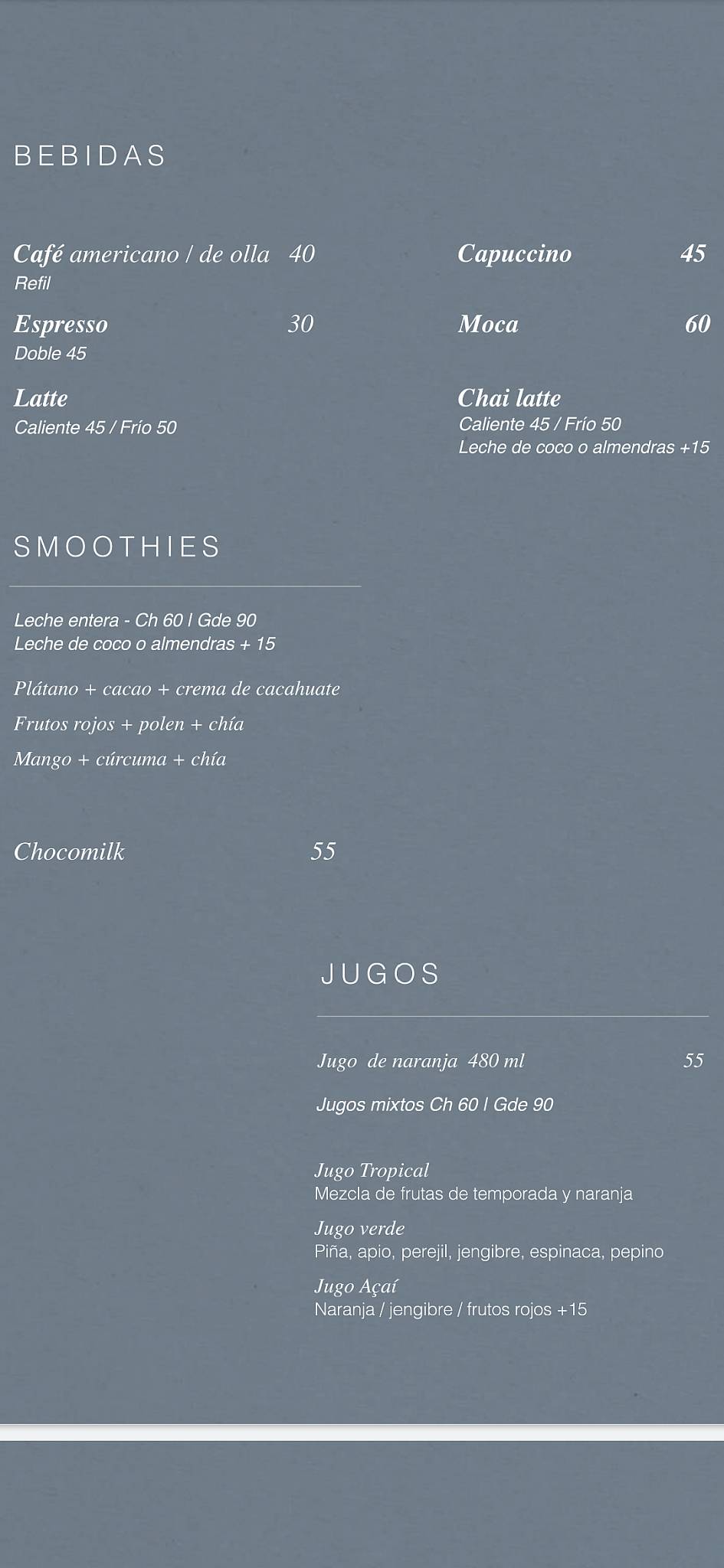 Menu at Cha' restaurant, Puerto Vallarta