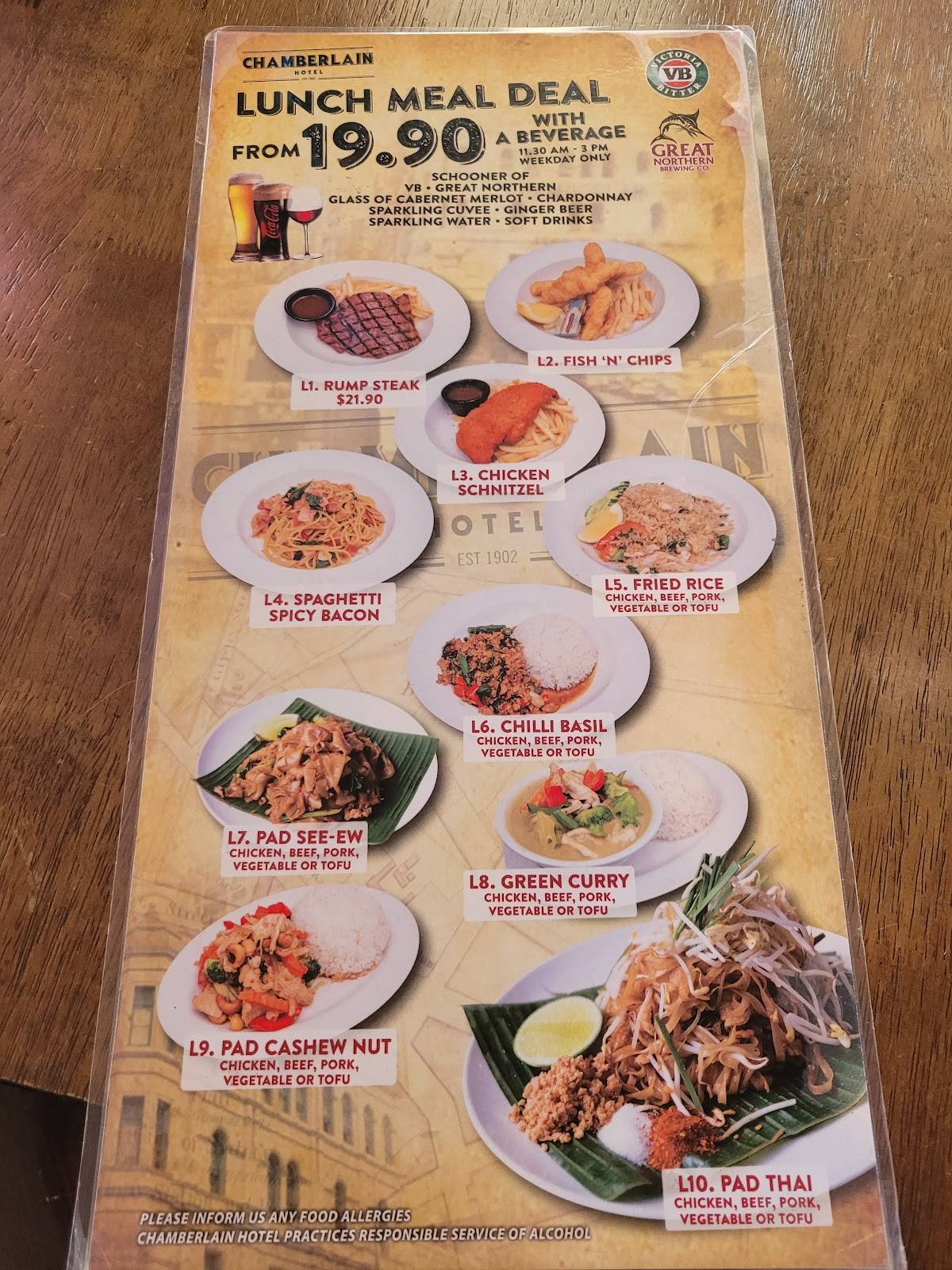 Menu at Chamberlain Hotel (C-Bar), Haymarket, 428 Pitt St
