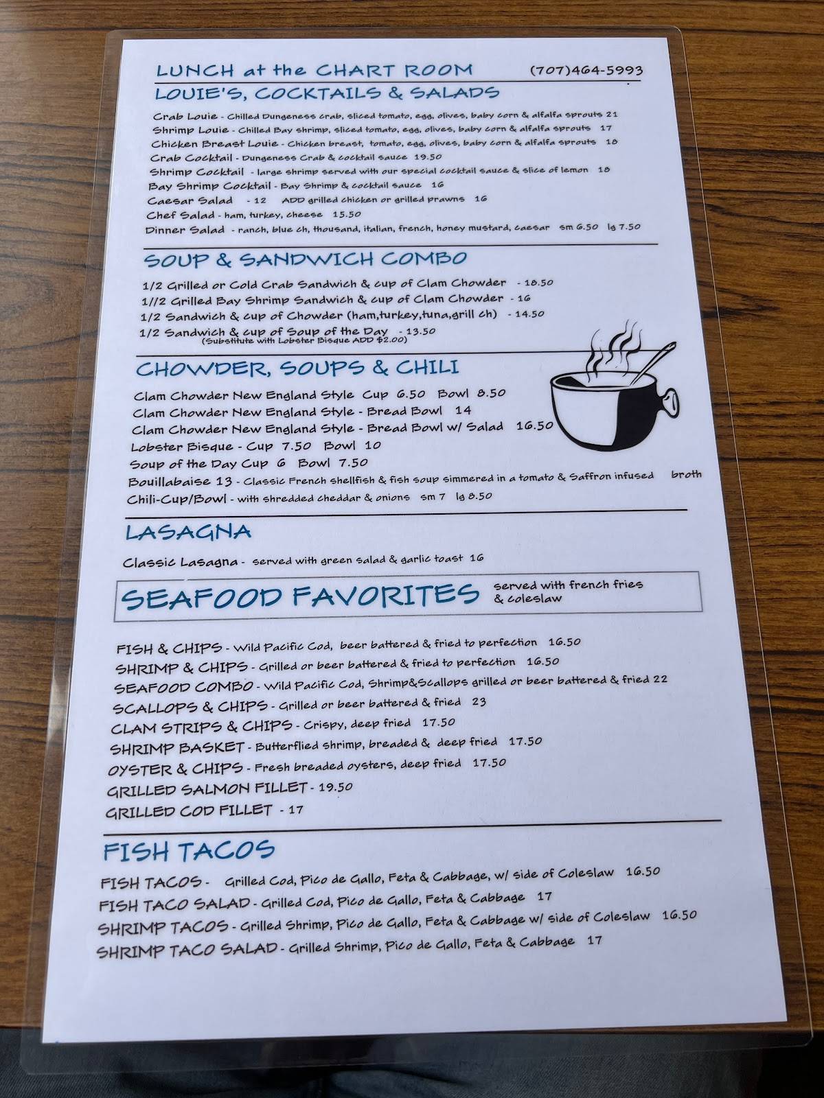 Menu at Chart Room Restaurant, Crescent City