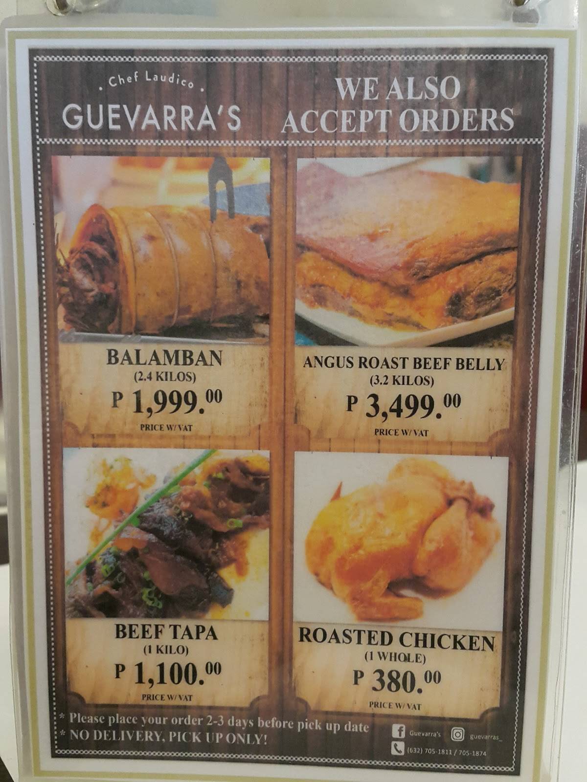 Menu at Guevarra's by Chef Laudico restaurant, San Juan