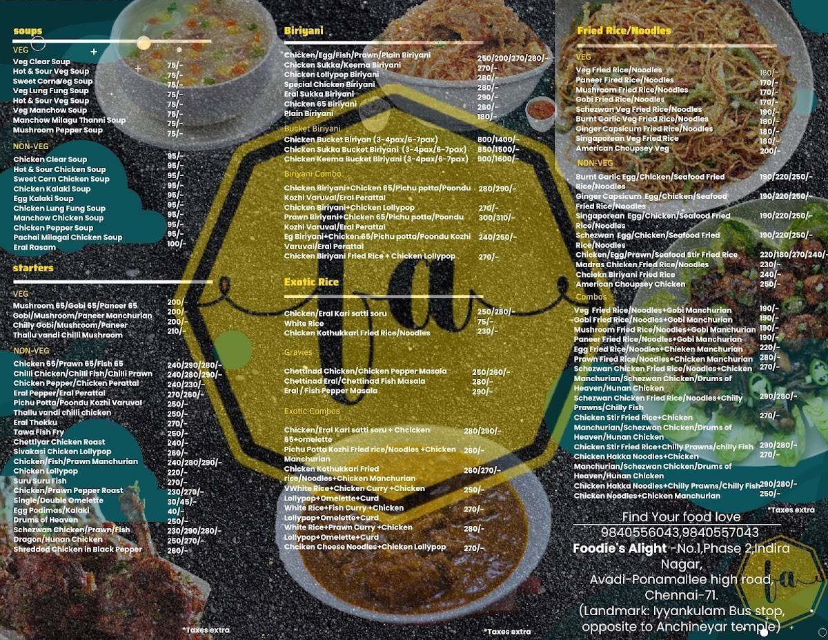 Menu at Foodie'S Alight, Chennai