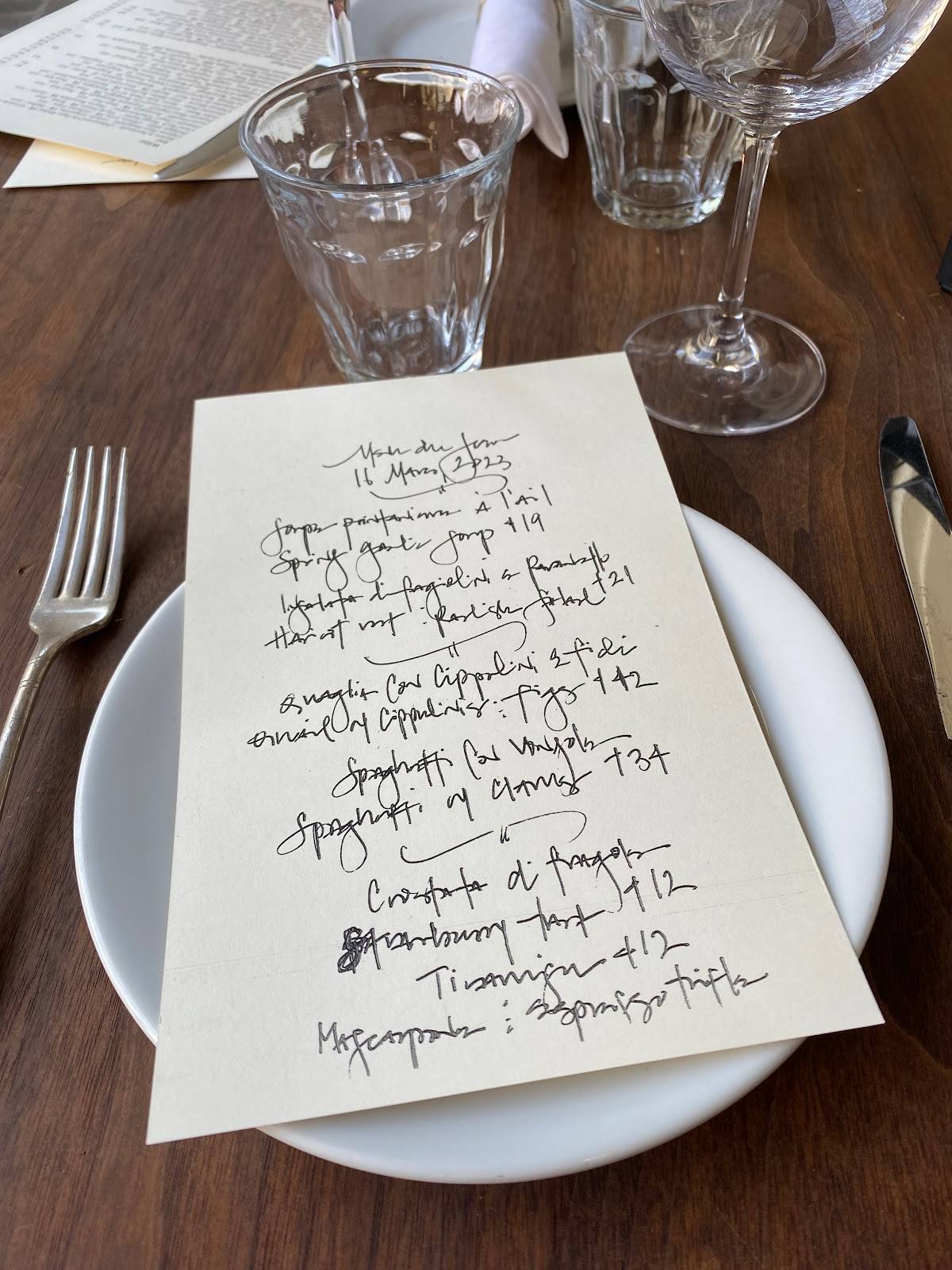 Menu at Chez Nous restaurant, Charleston
