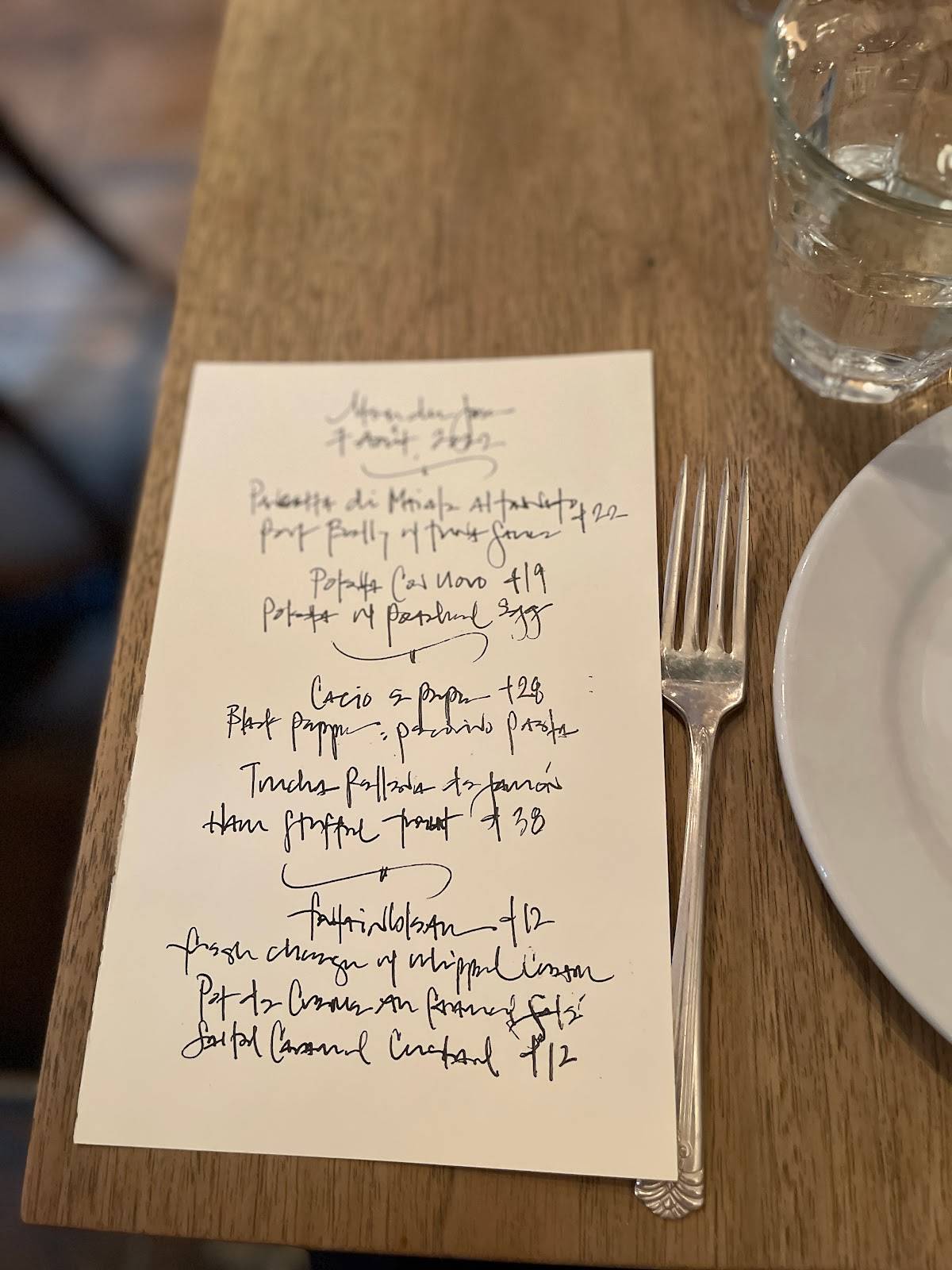 Menu at Chez Nous restaurant, Charleston