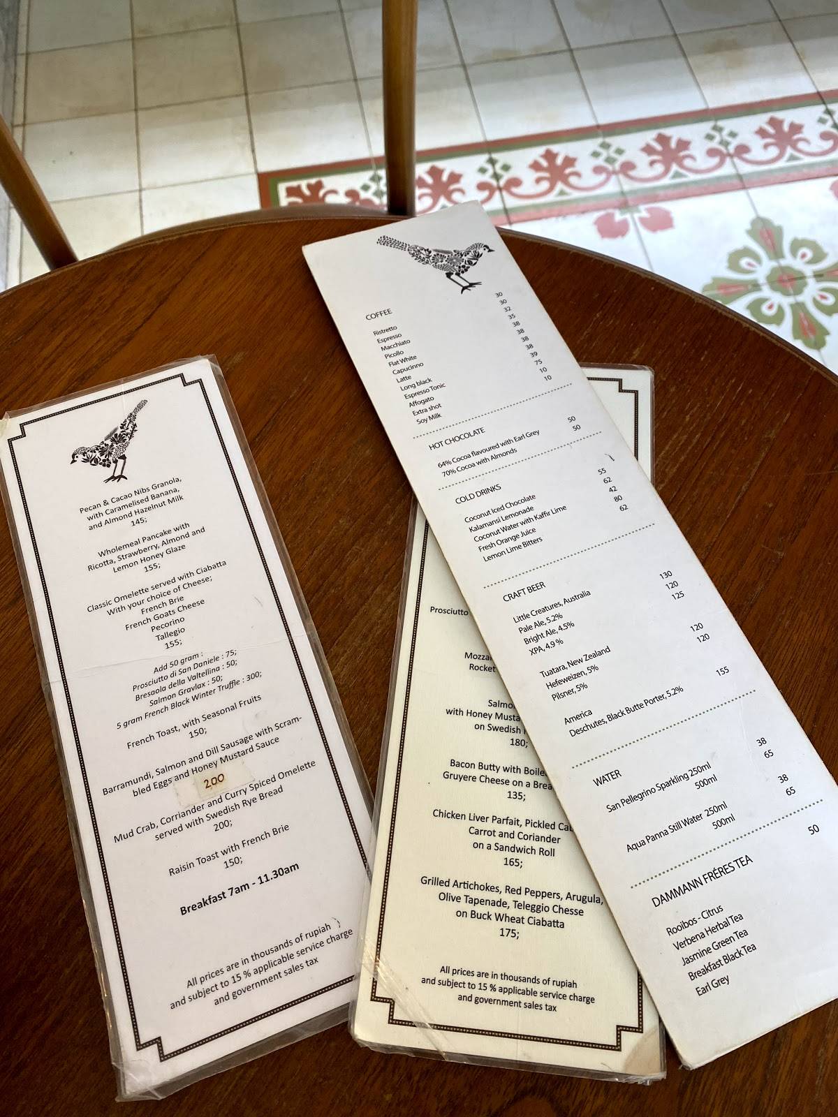 Menu at Chicory European Patisserie cafe, Jakarta