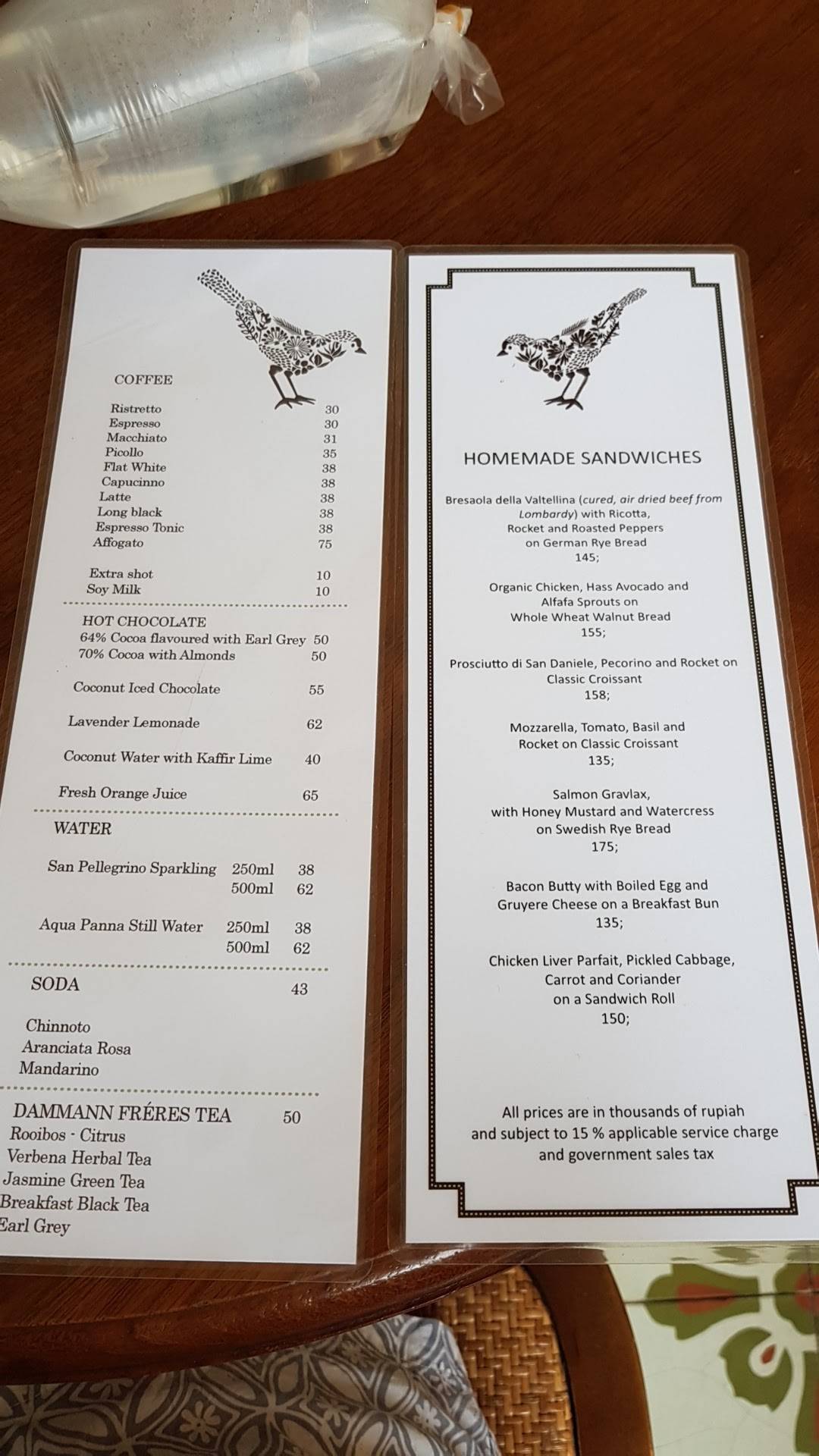 Menu at Chicory European Patisserie cafe, Jakarta