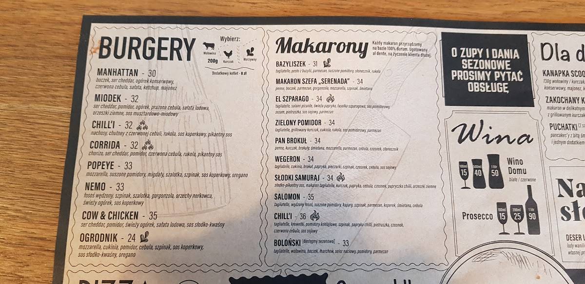 Menu at Chill'i restaurant, Wronki