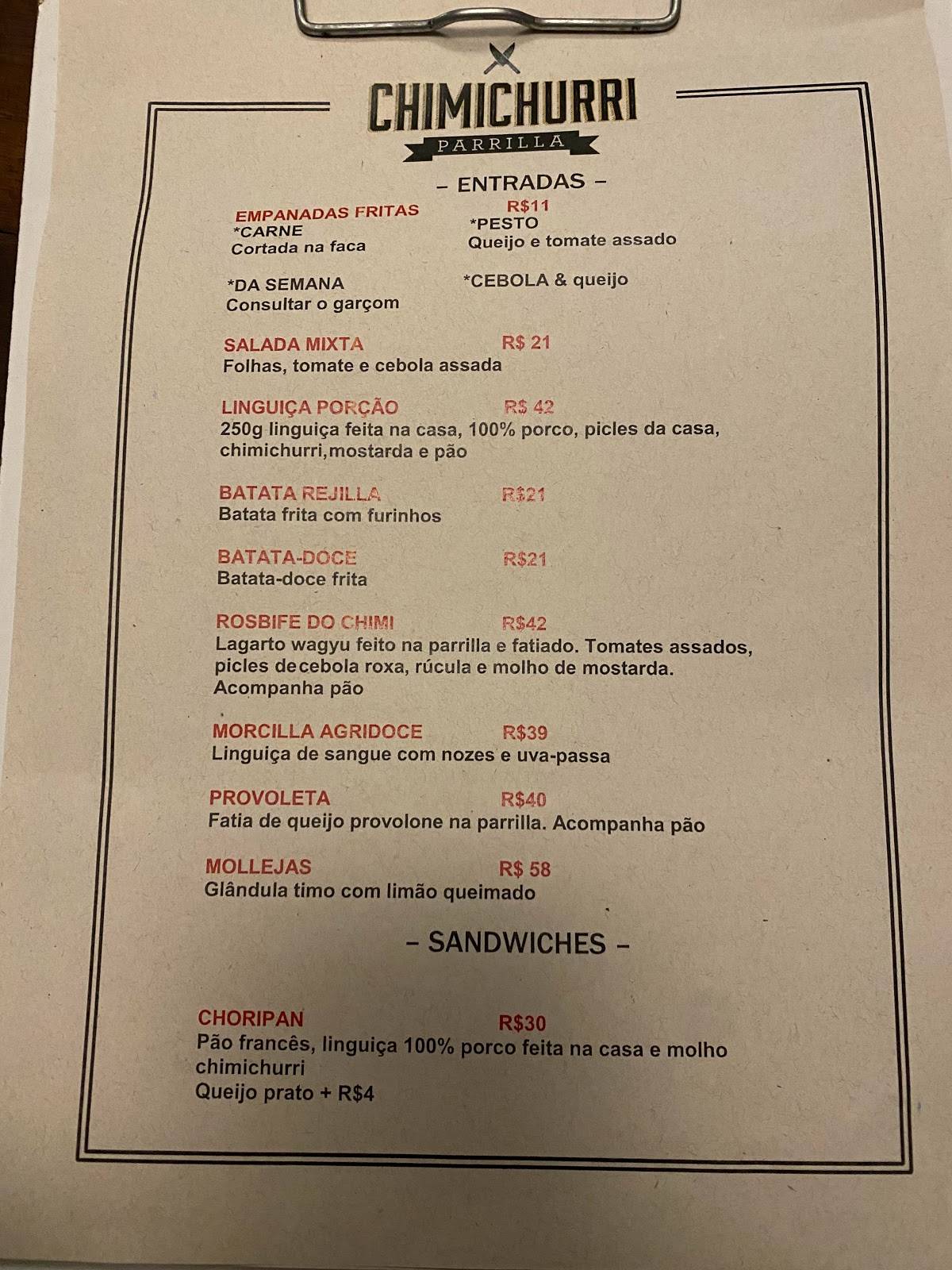 Menu em Chimichurri Parrilla restaurante, São Paulo