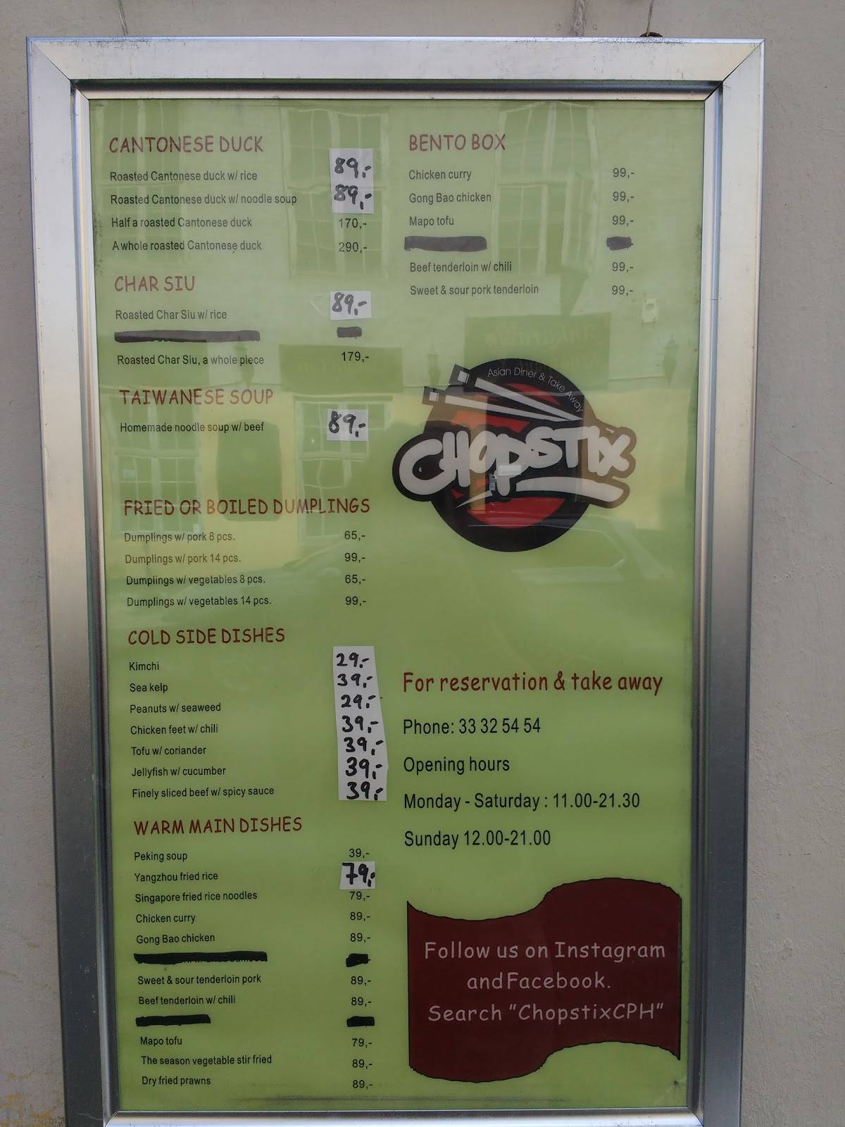 Menu at Chopstix Restaurant, Copenhagen, Krystalgade 9