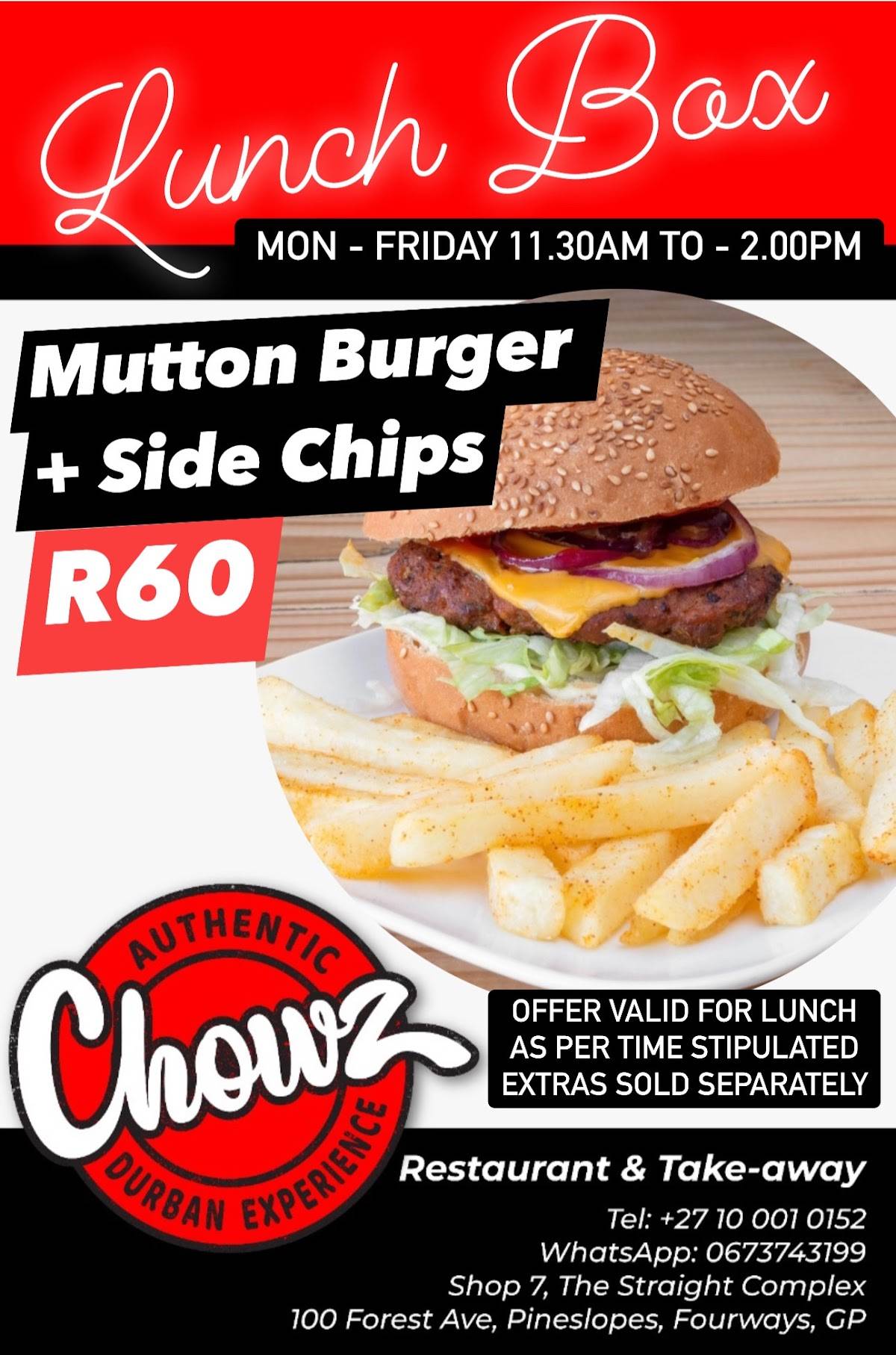 Menu at Chowz Authentic Durban Experience restaurant, Randburg
