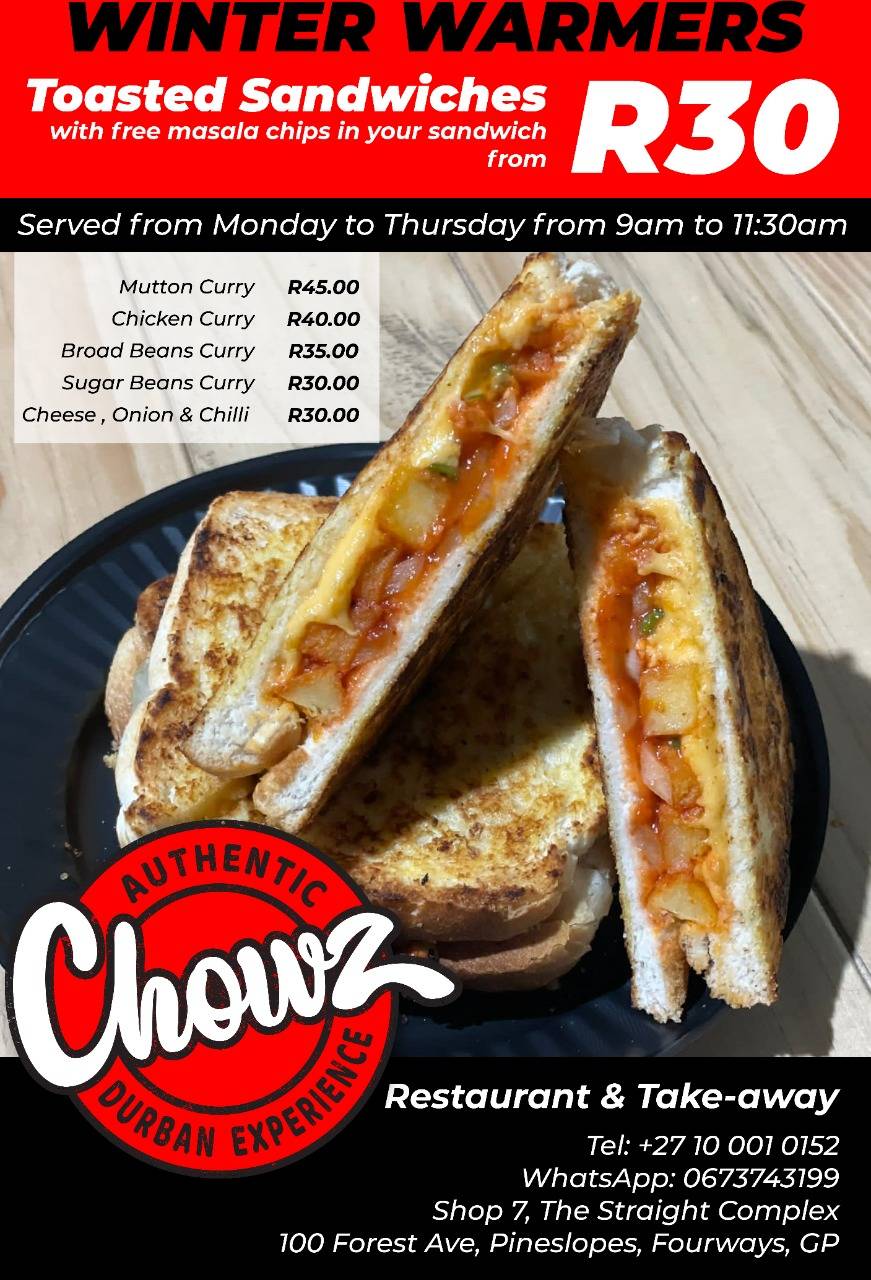Menu at Chowz Authentic Durban Experience restaurant, Randburg