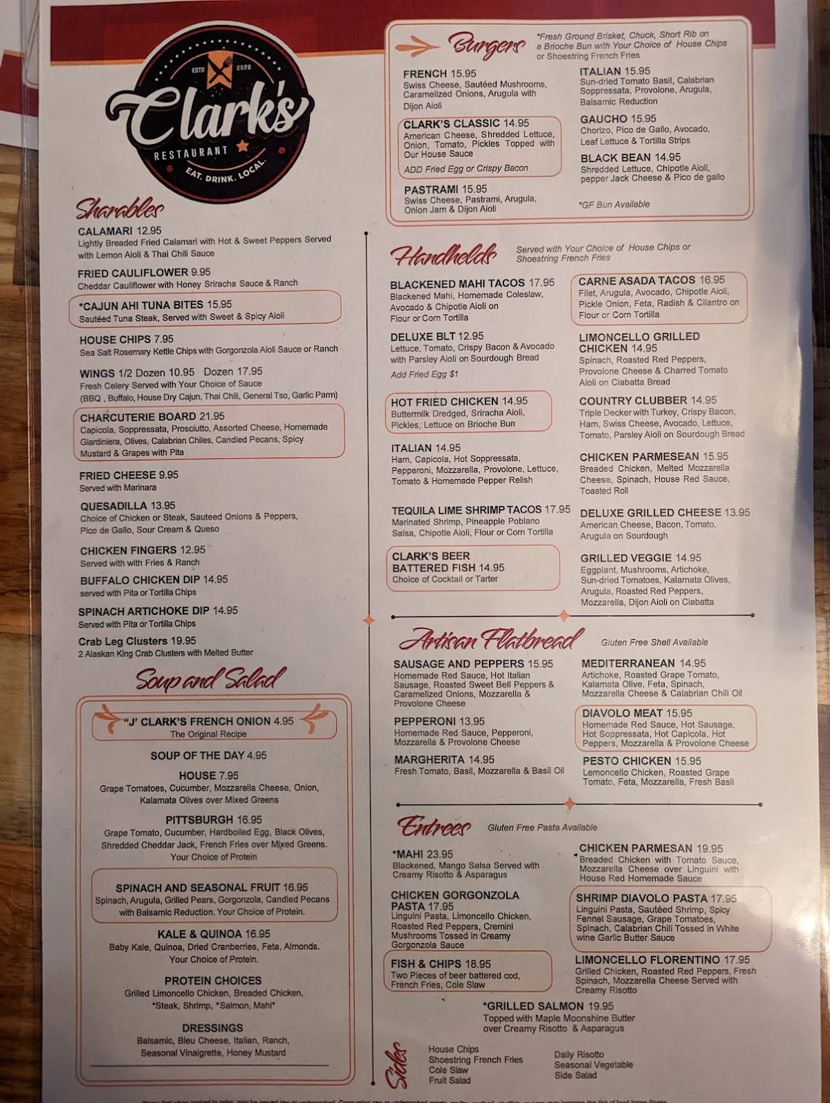 Menu at Clark's Restaurant, McCandless