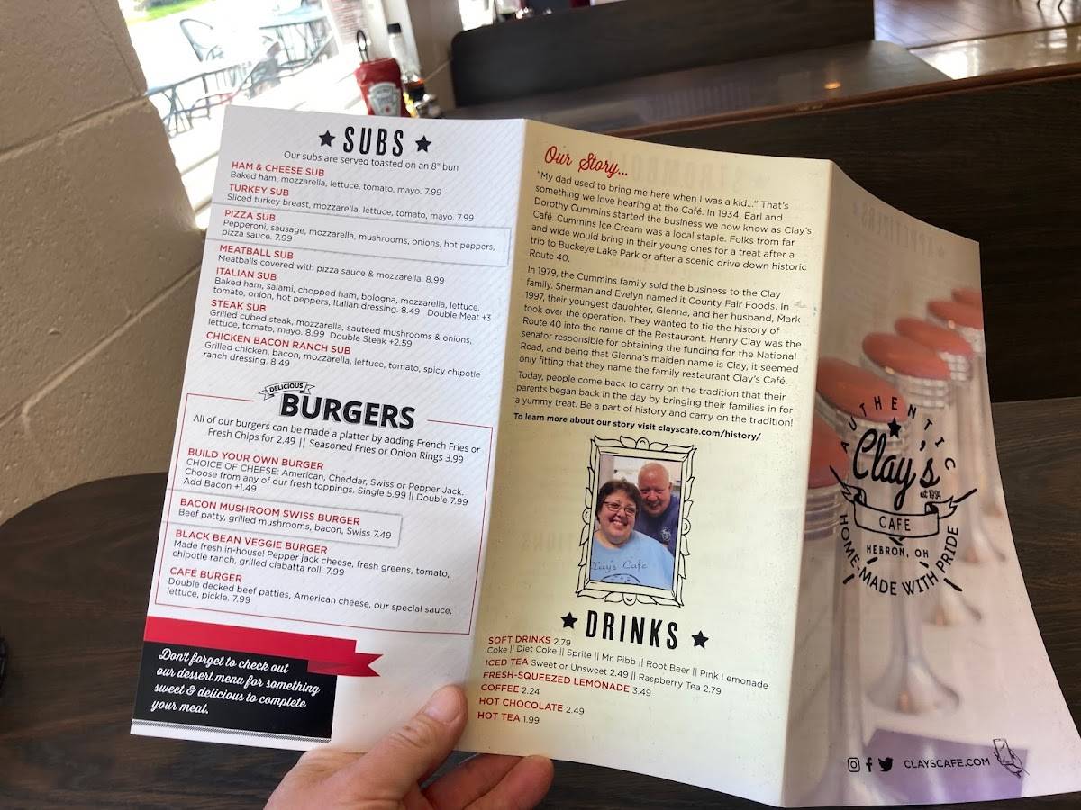 Menu at Clay's Cafe, Hebron