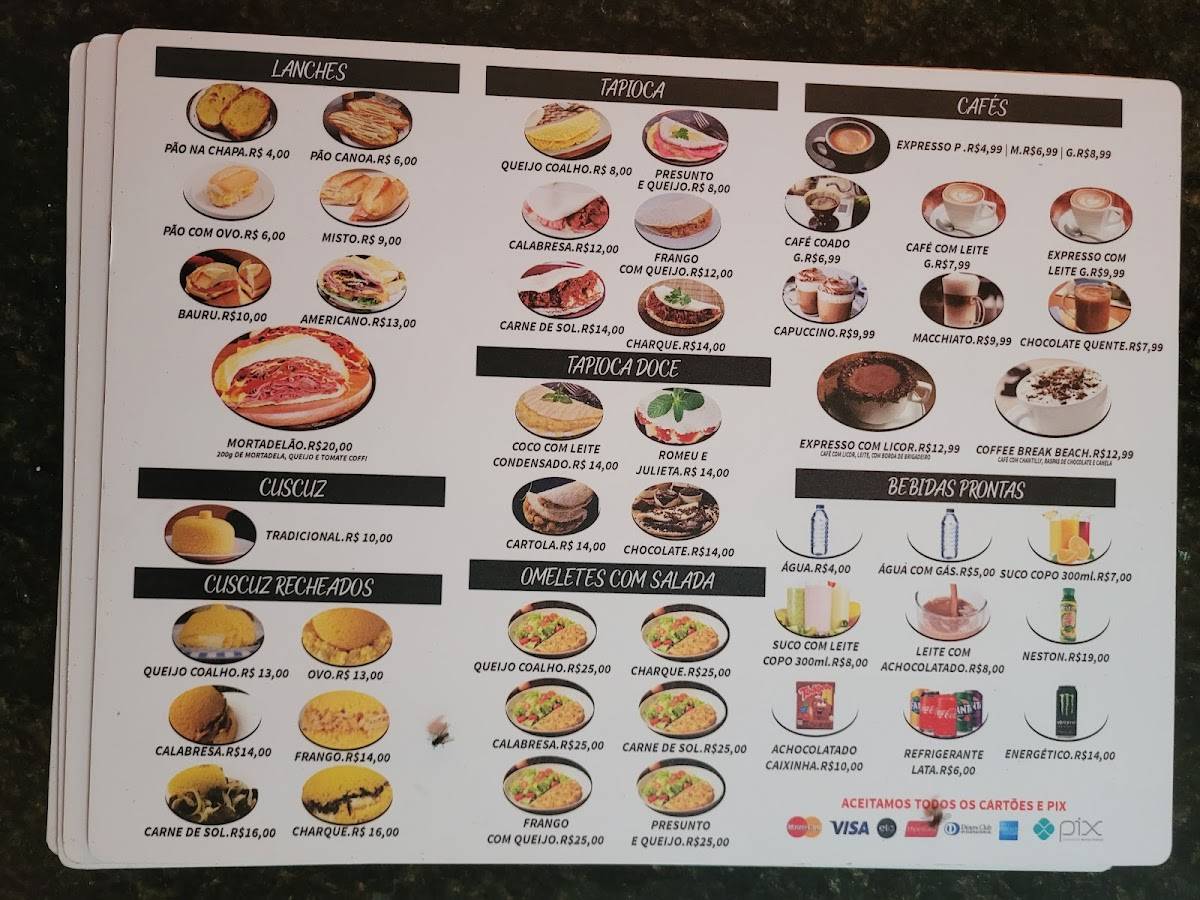 Menu at Coffee break beach, Maragogi