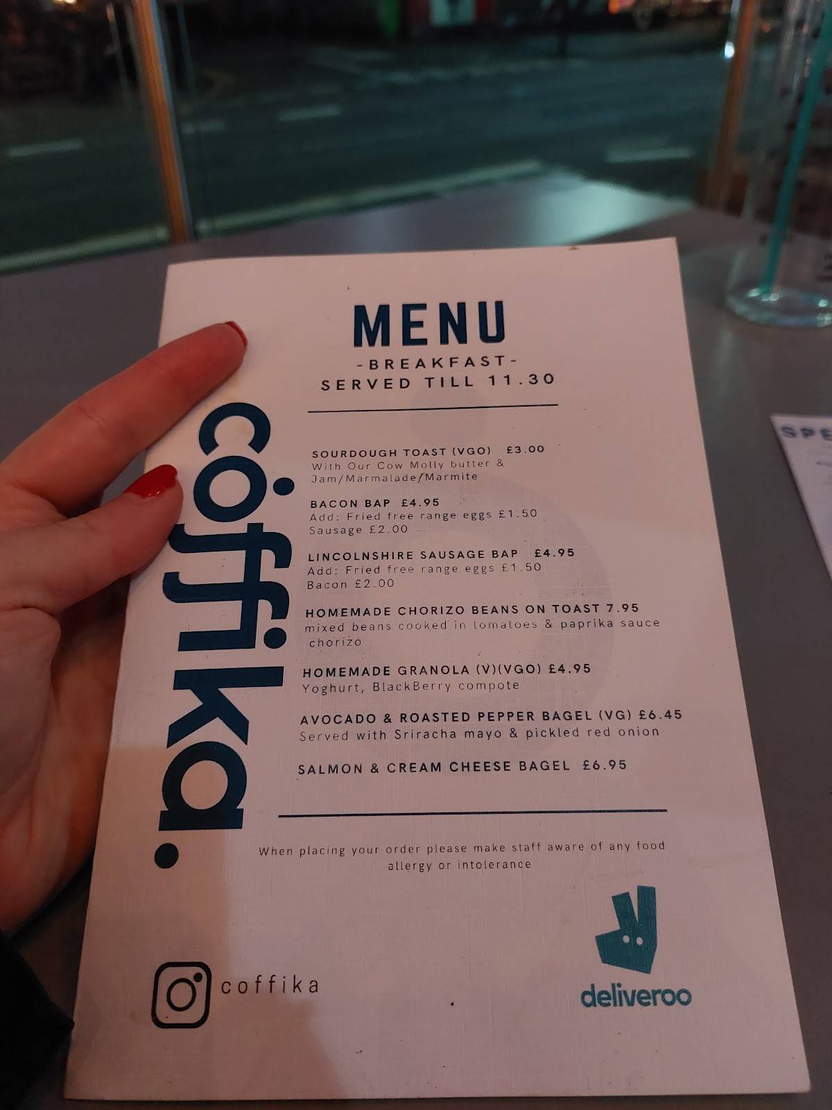 Menu at Coffika cafe, Sheffield, 412