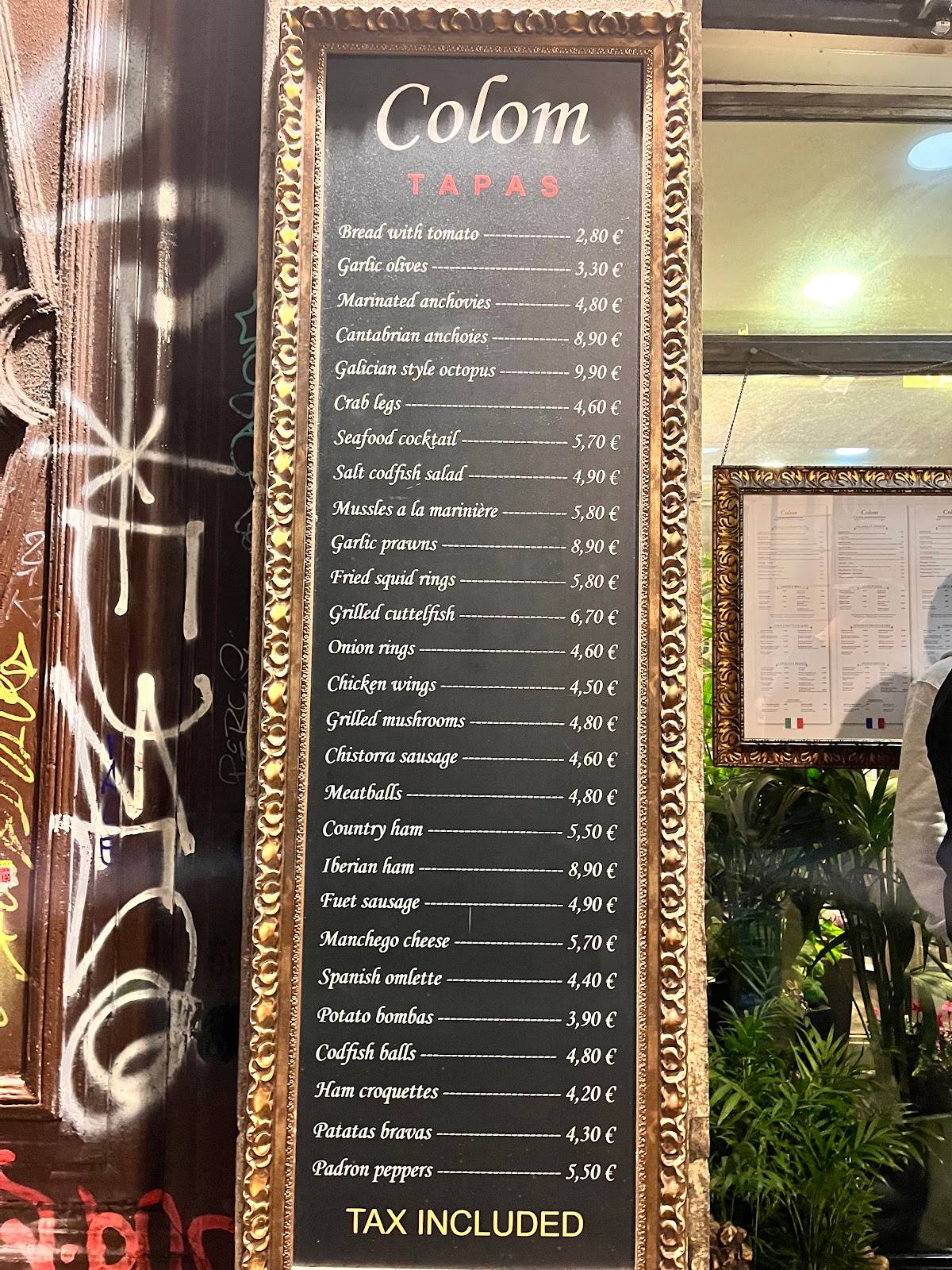 Menu at Colom Restaurant, Barcelona, Carrer dels Escudellers
