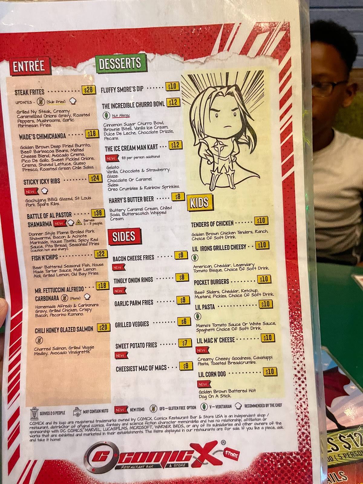 Menu at Comicx Restaurant Bar & Store, Phoenix