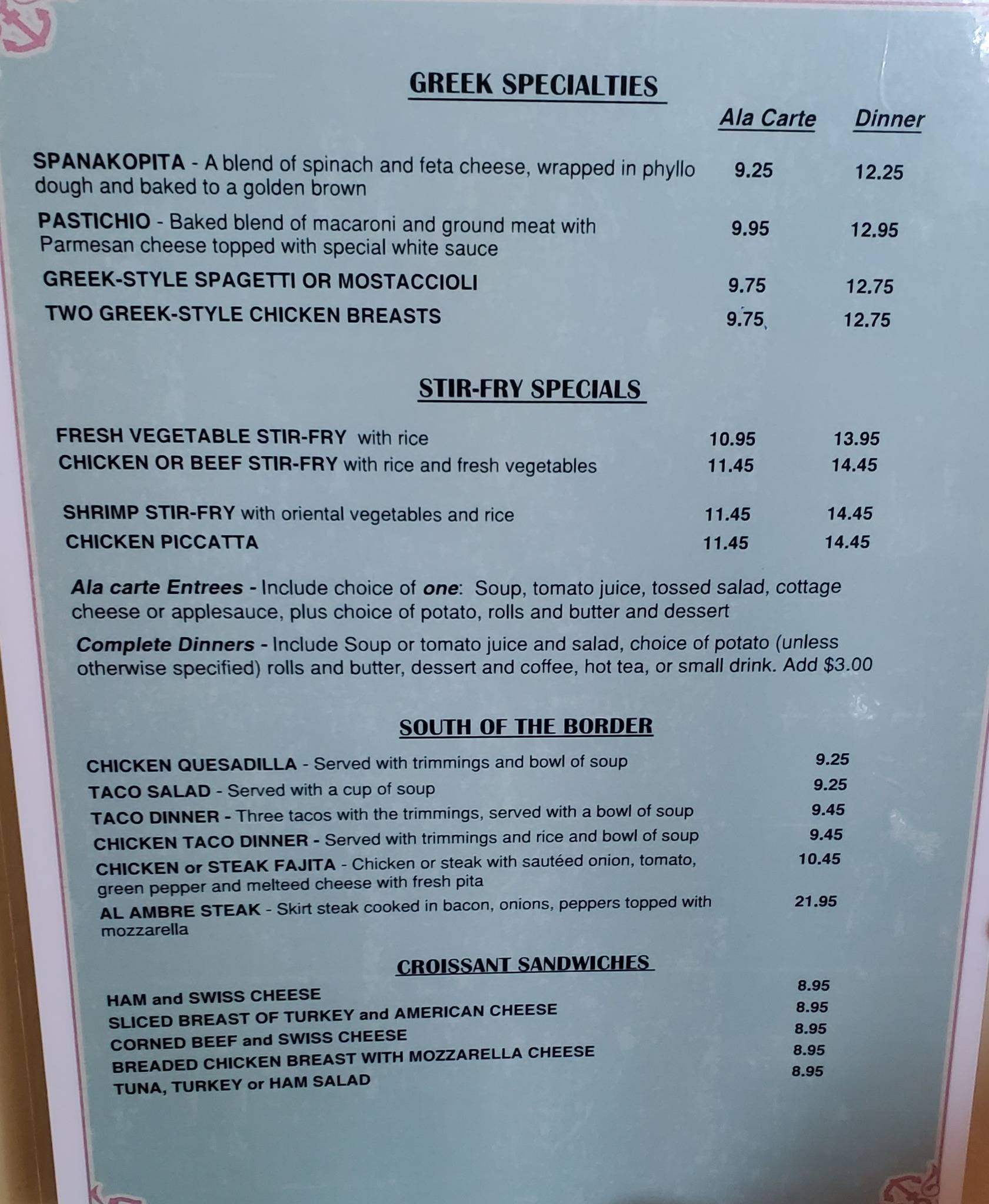 Menu at Commander Restaurant, Munster