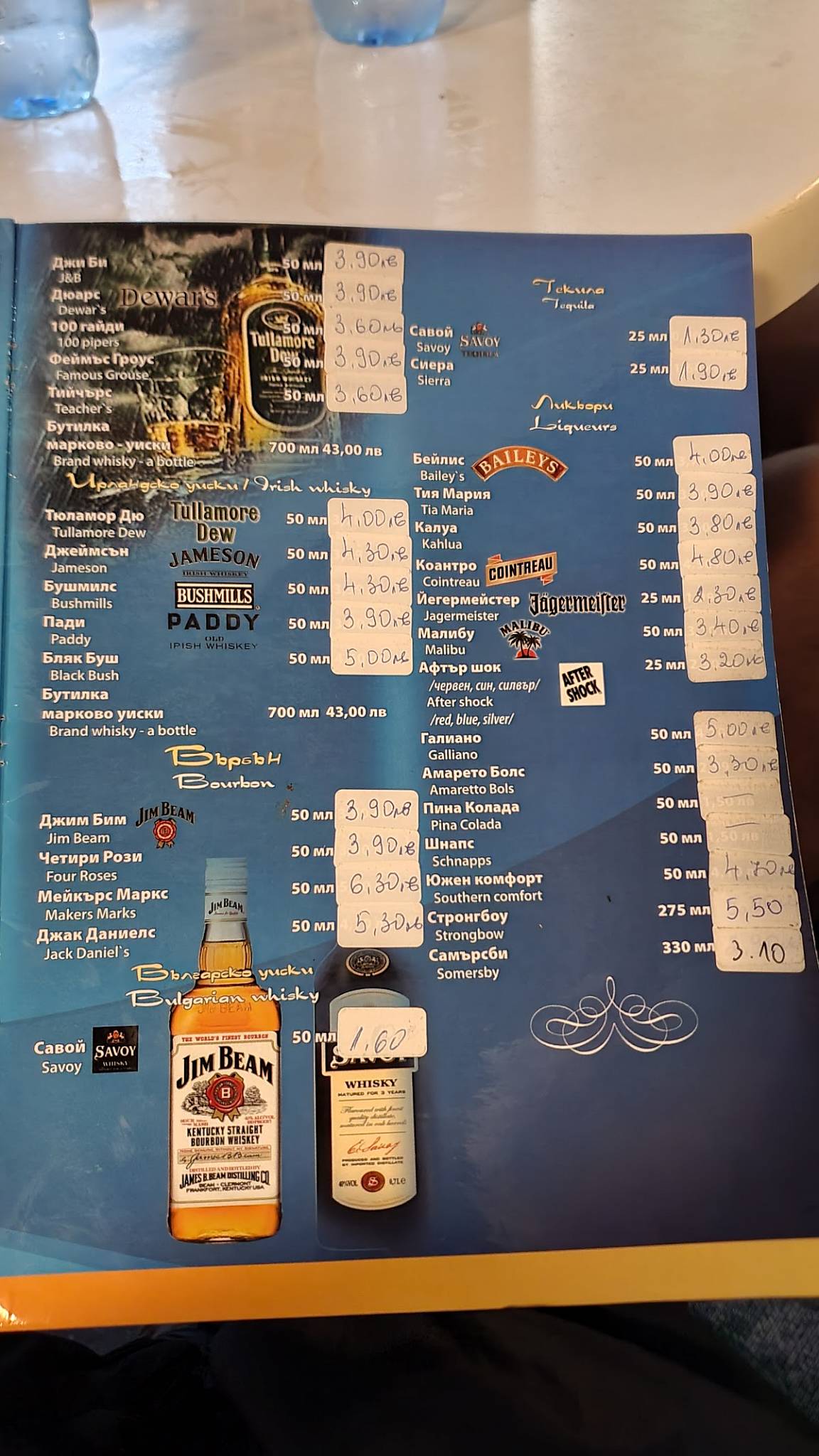Menu at Condor Bar, Sunny Beach