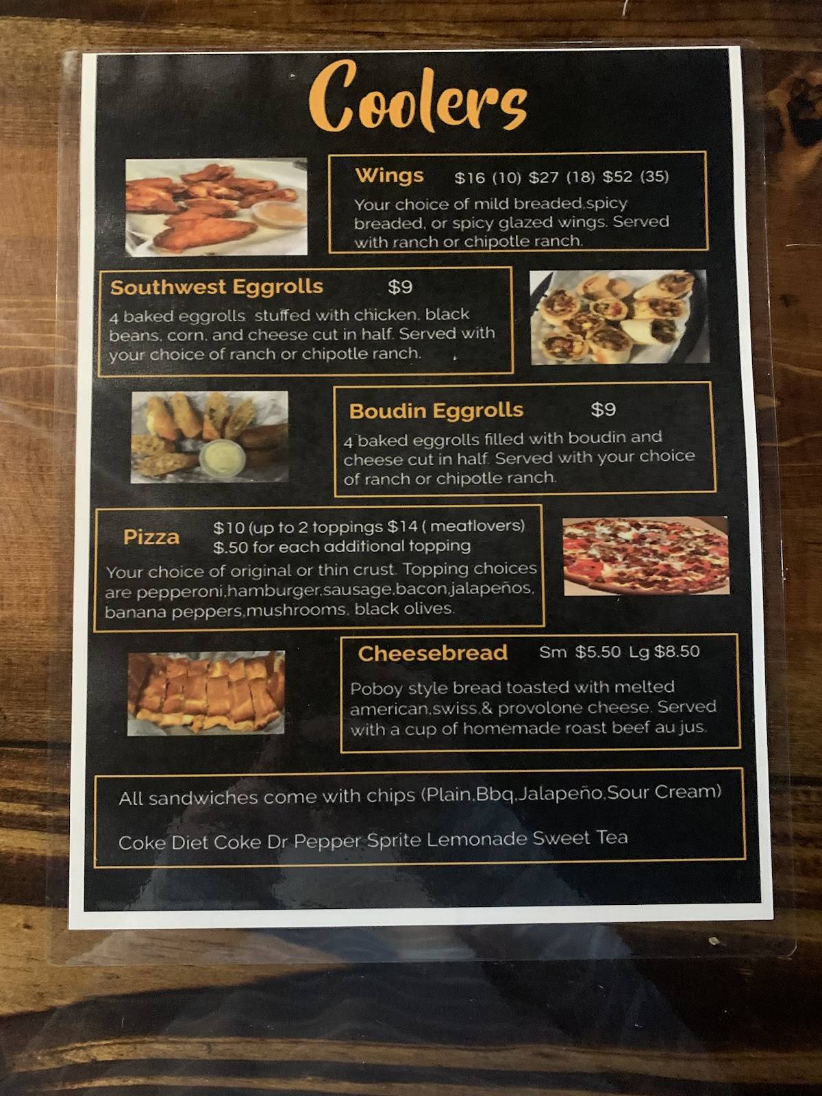 Menu at Coolers Icehouse pub & bar, Lake Charles