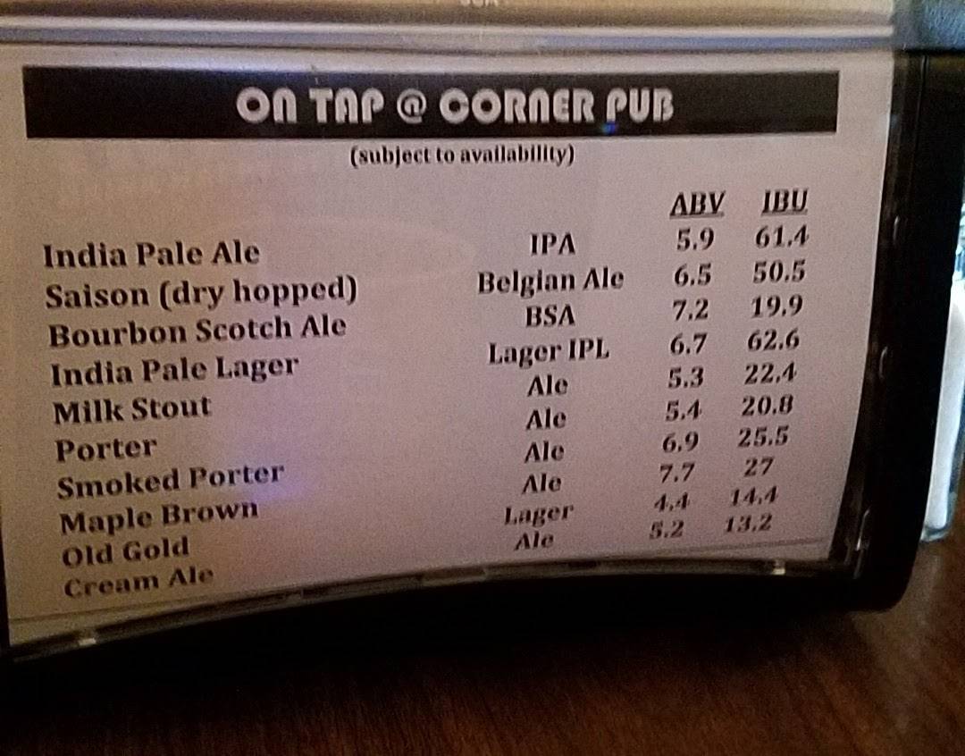 Menu at Corner Pub Brewery, Reedsburg