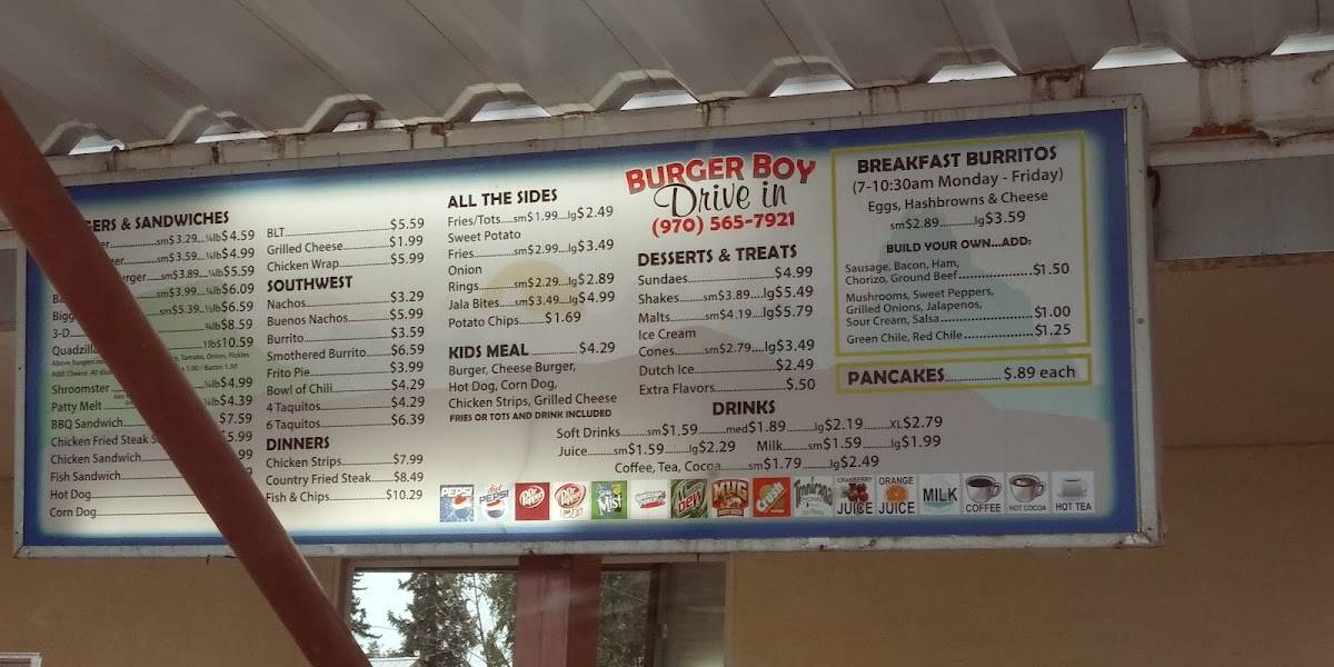 Menu at Burger Boy Drive In restaurant, Cortez