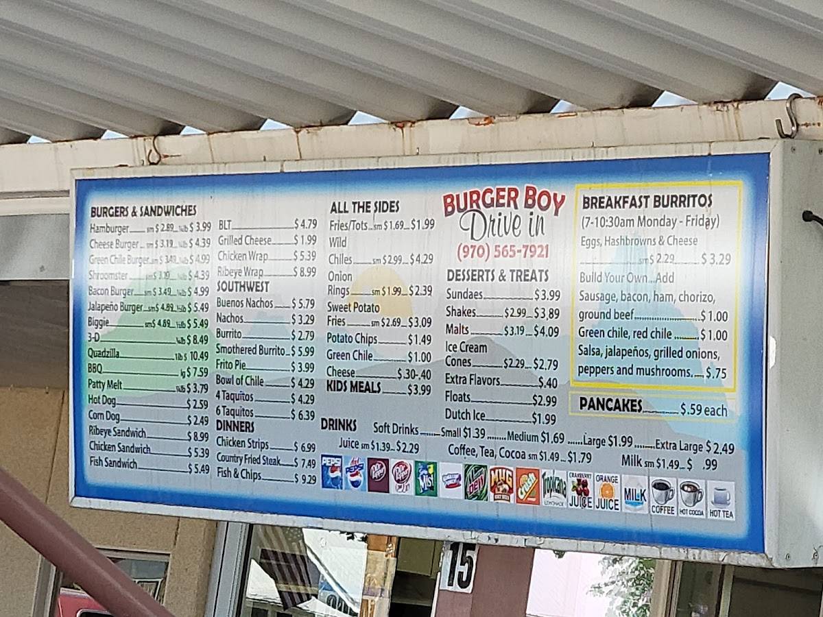 Menu at Burger Boy Drive In restaurant, Cortez