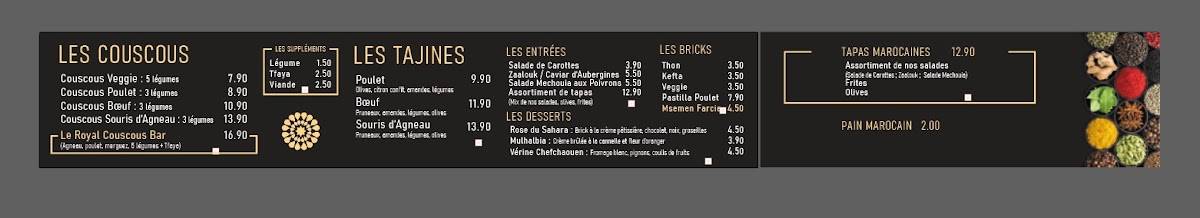Menu at Couscous Bar, Montpellier