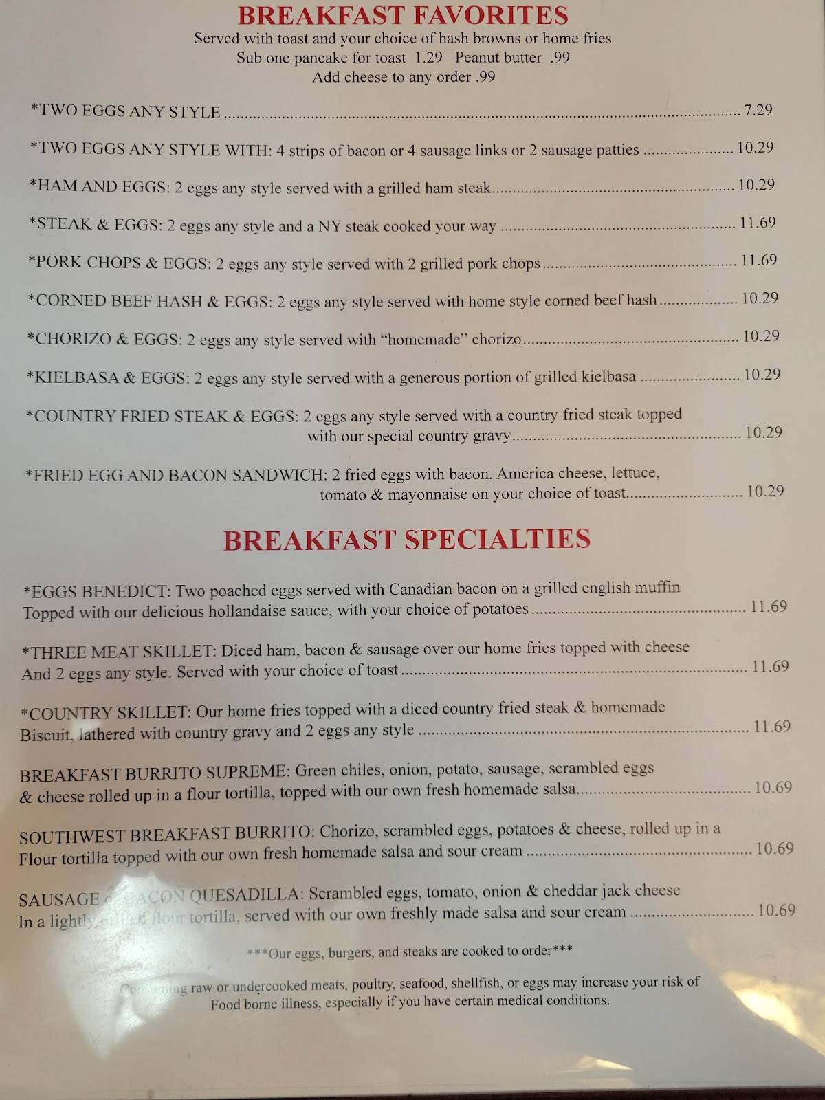 Menu at Cozy Corner Cafe, Mesa, E McKellips Rd #102