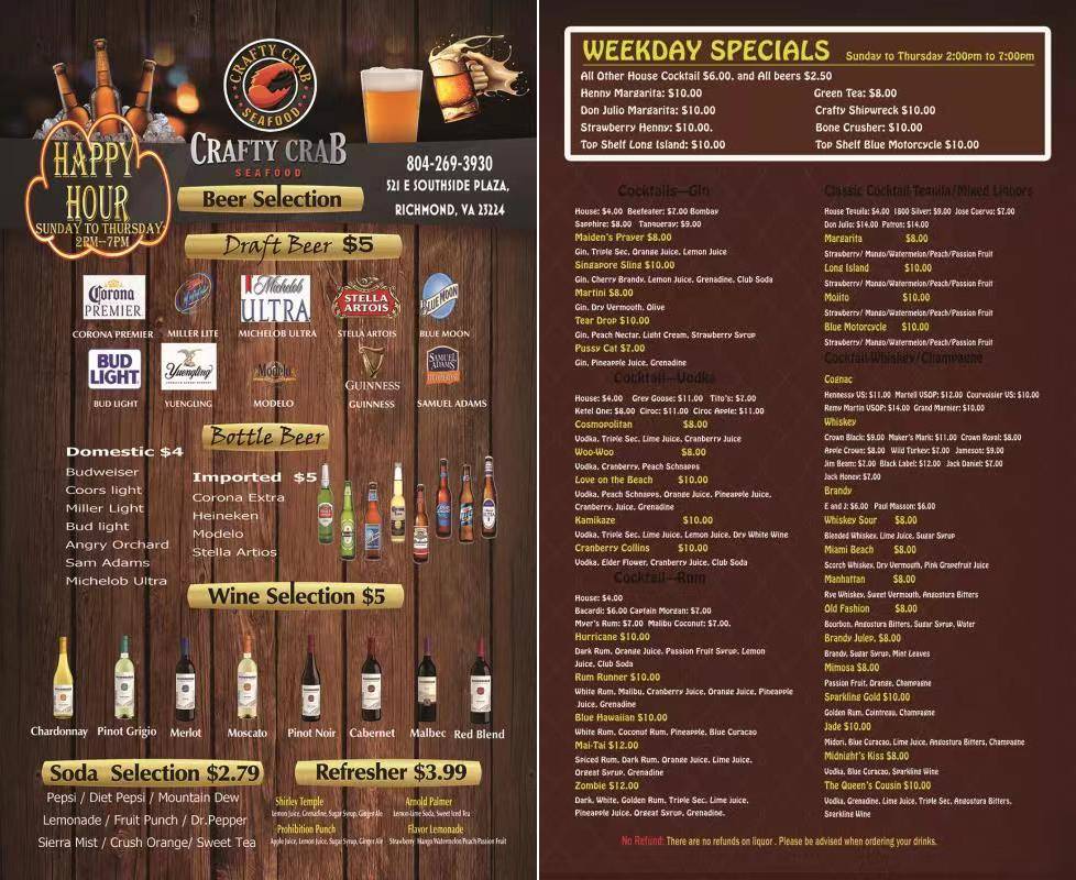 Menu at Crafty Crab - Richmond Southside Plaza restaurant, Richmond