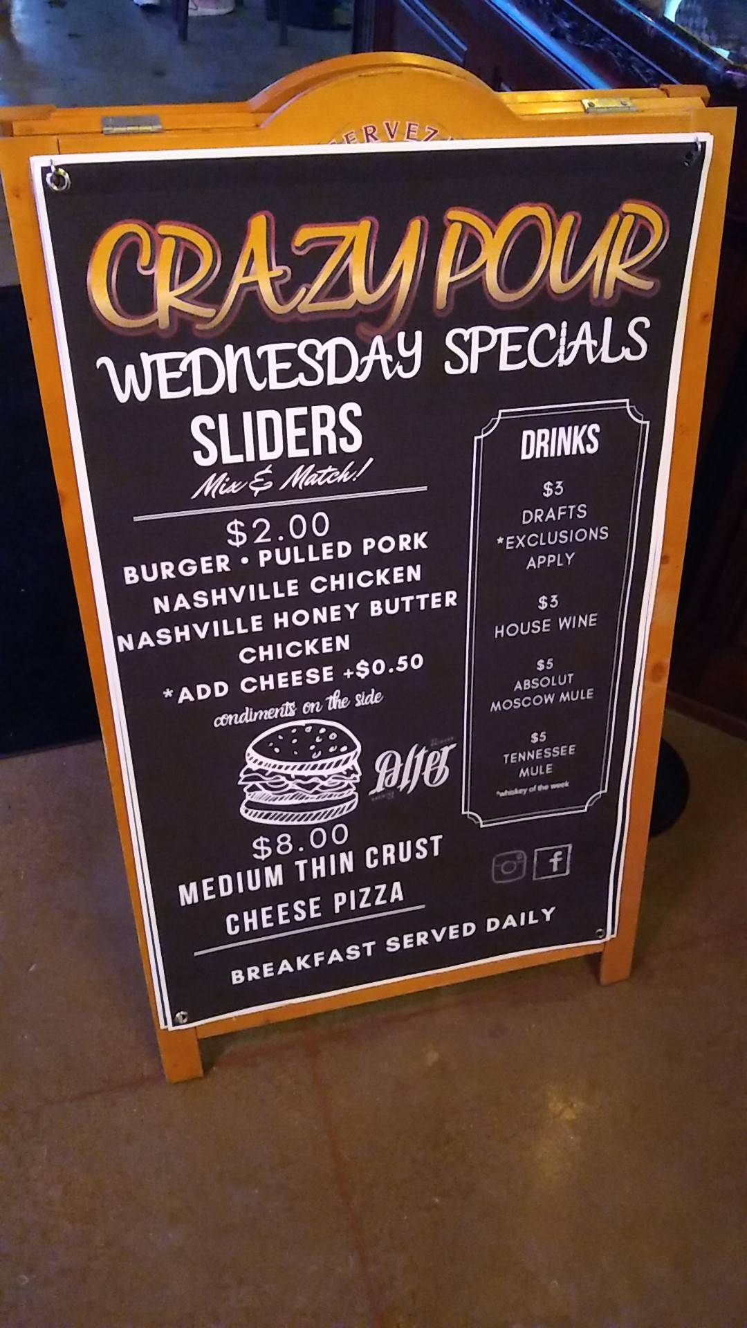 Menu at Crazy Pour Sports Bar, Villa Park